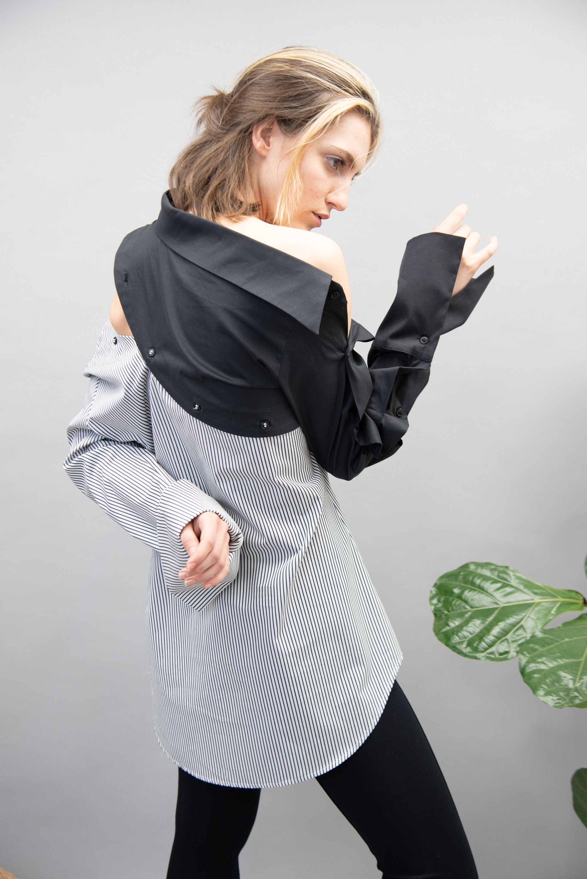 Two Tone Convertible Shirt,open Shoulder Shirt,detachable Shirt ...