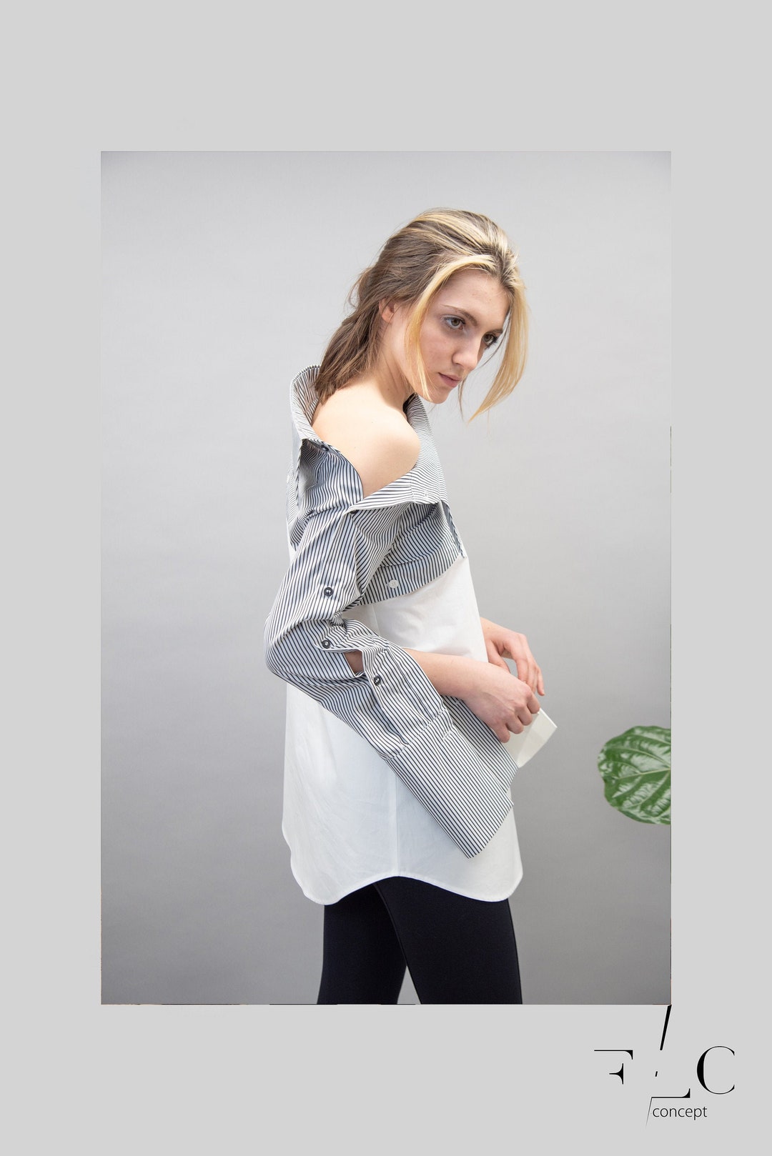 Stripe/white Convertible Shirt,open Shoulder Shirt,detachable Shirt ...