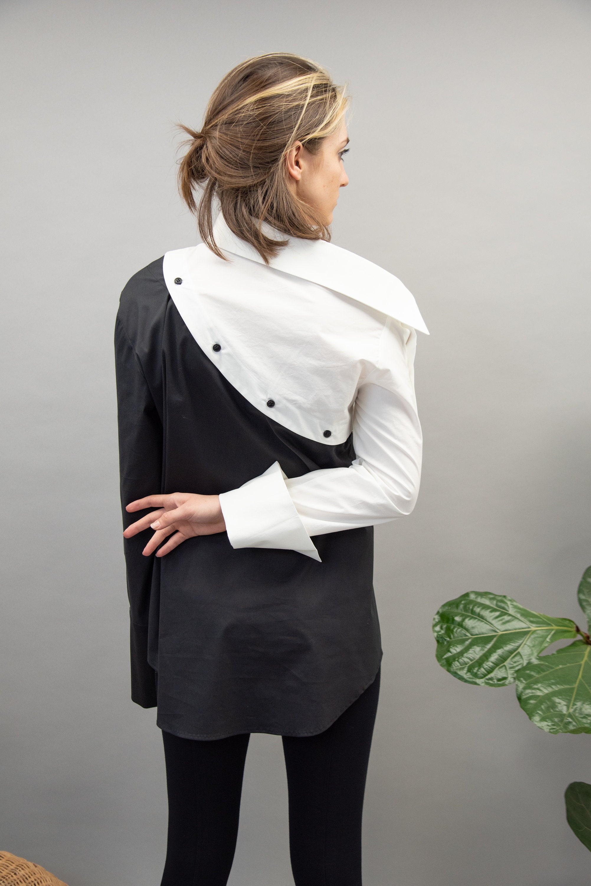 Black/white Convertible Shirt,open Shoulder Shirt,detachable Shirt ...