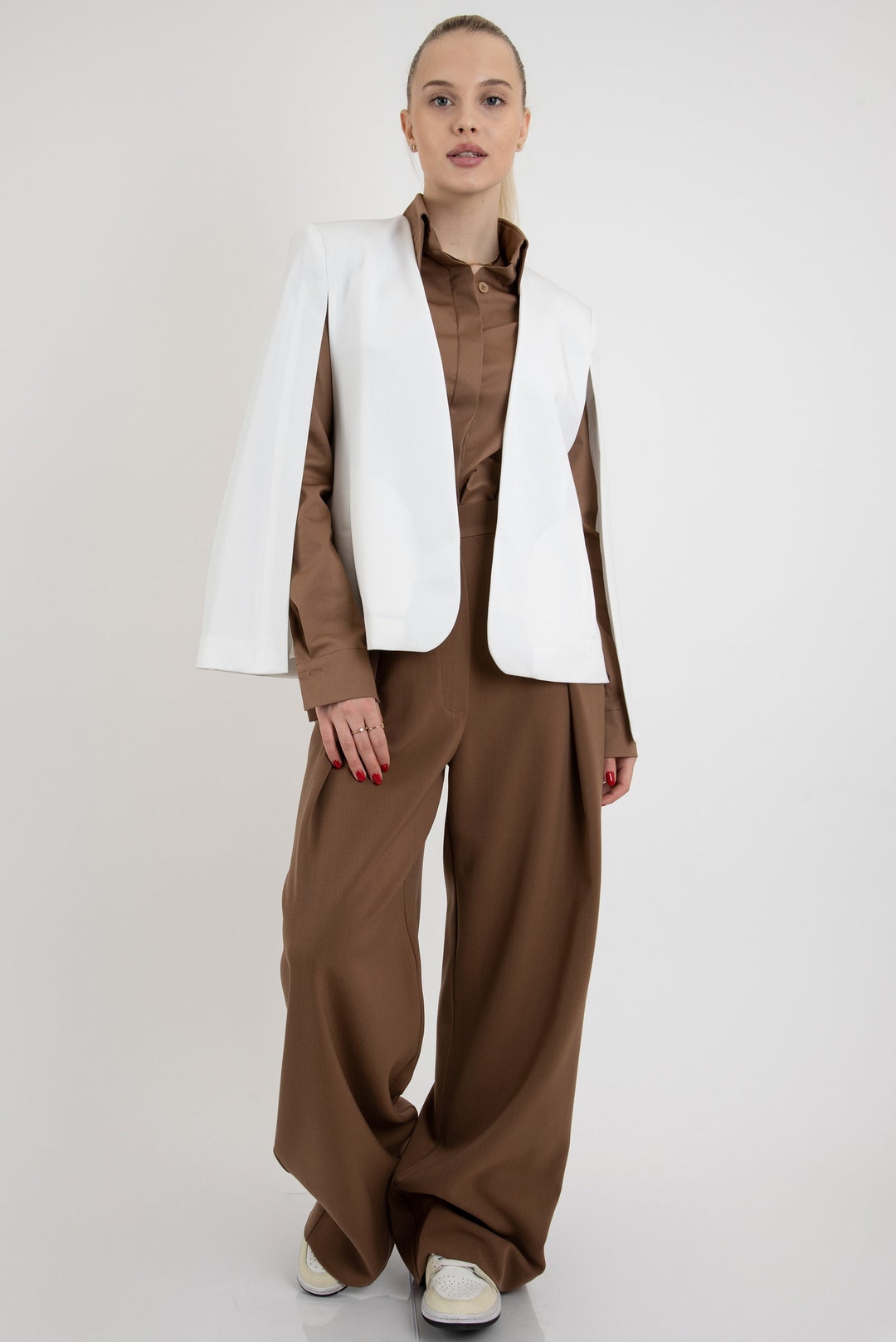 Women's Blazer/elegant Cape Blazer/white Cape Coat/cape Coat ...