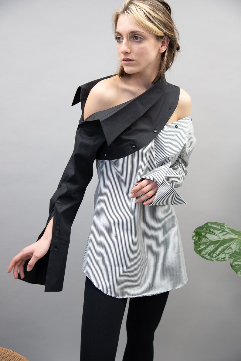 Two Tone Convertible Shirt,open Shoulder Shirt,detachable Shirt ...