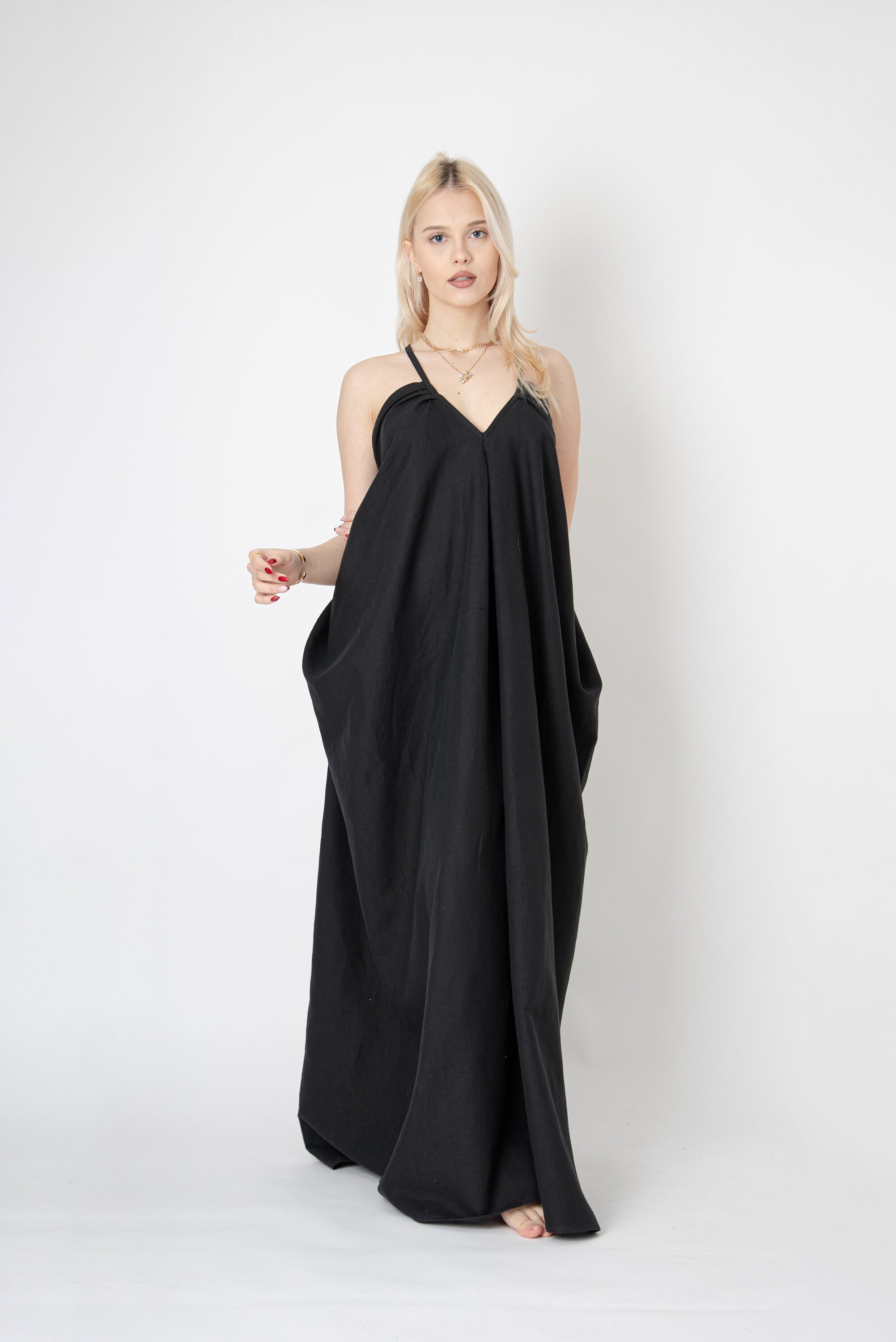 Linen Open Back Dress/Flax Clothing/Slow Fashion/Linen Robe/Linen ...