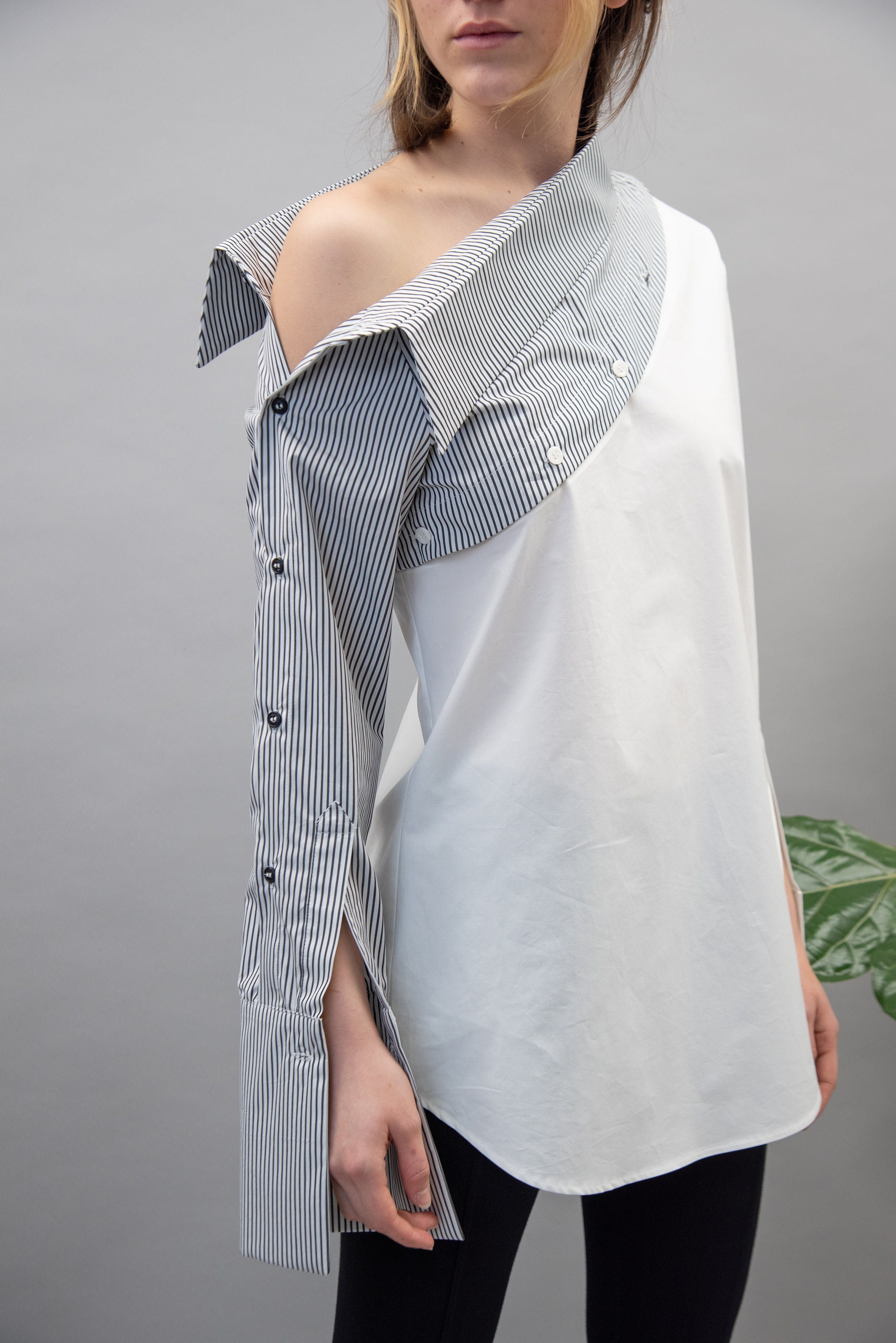 Stripe/white Convertible Shirt,open Shoulder Shirt,detachable Shirt ...