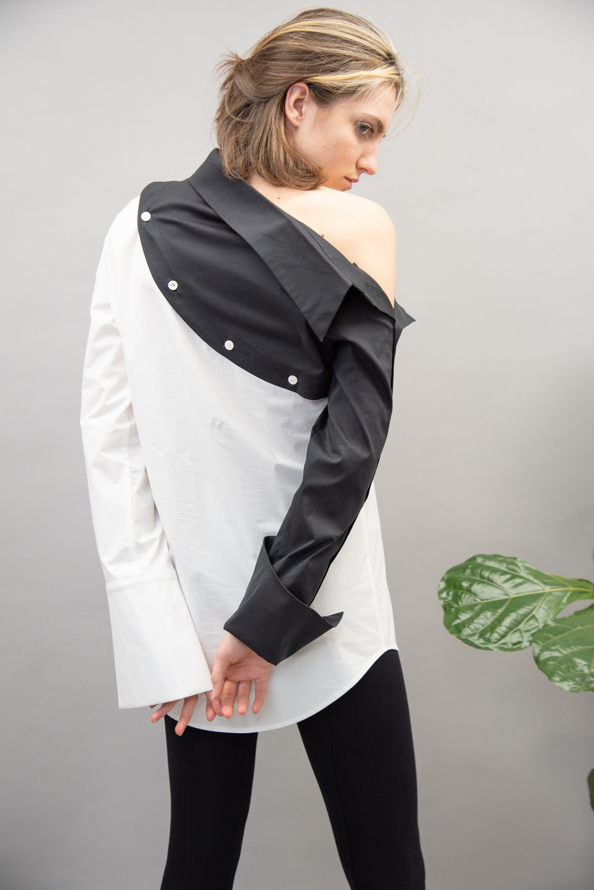 Black/white Convertible Shirt,open Shoulder Shirt,detachable Shirt ...