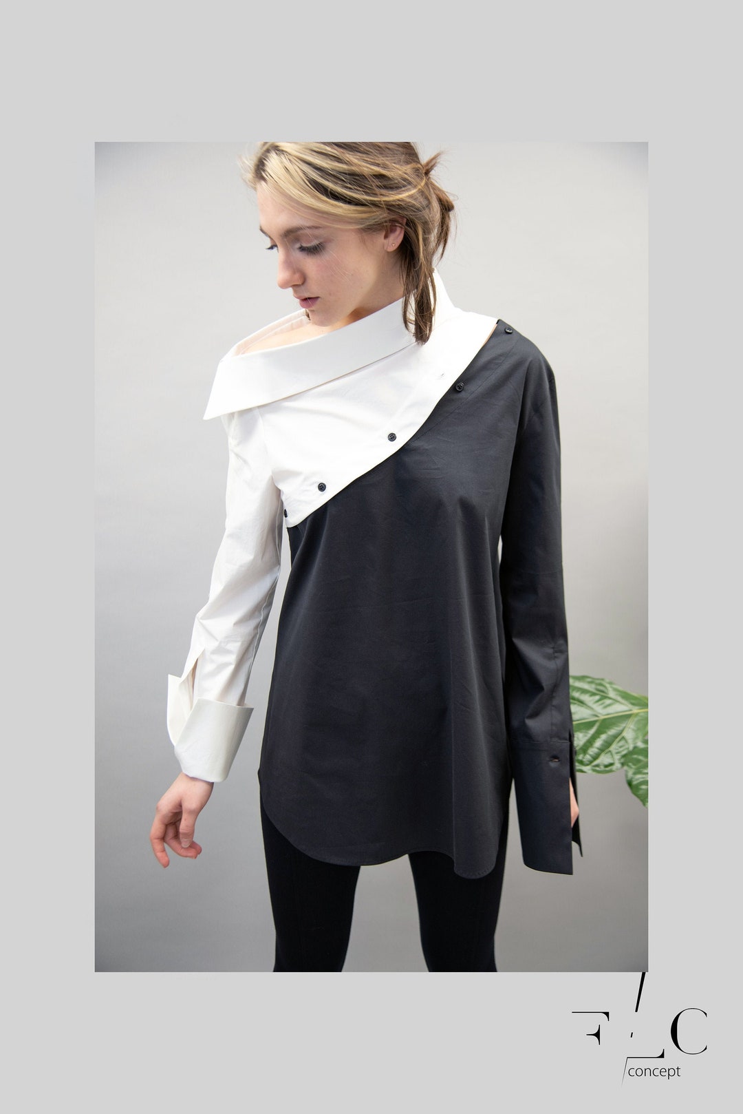 Black/white Convertible Shirt,open Shoulder Shirt,detachable Shirt ...