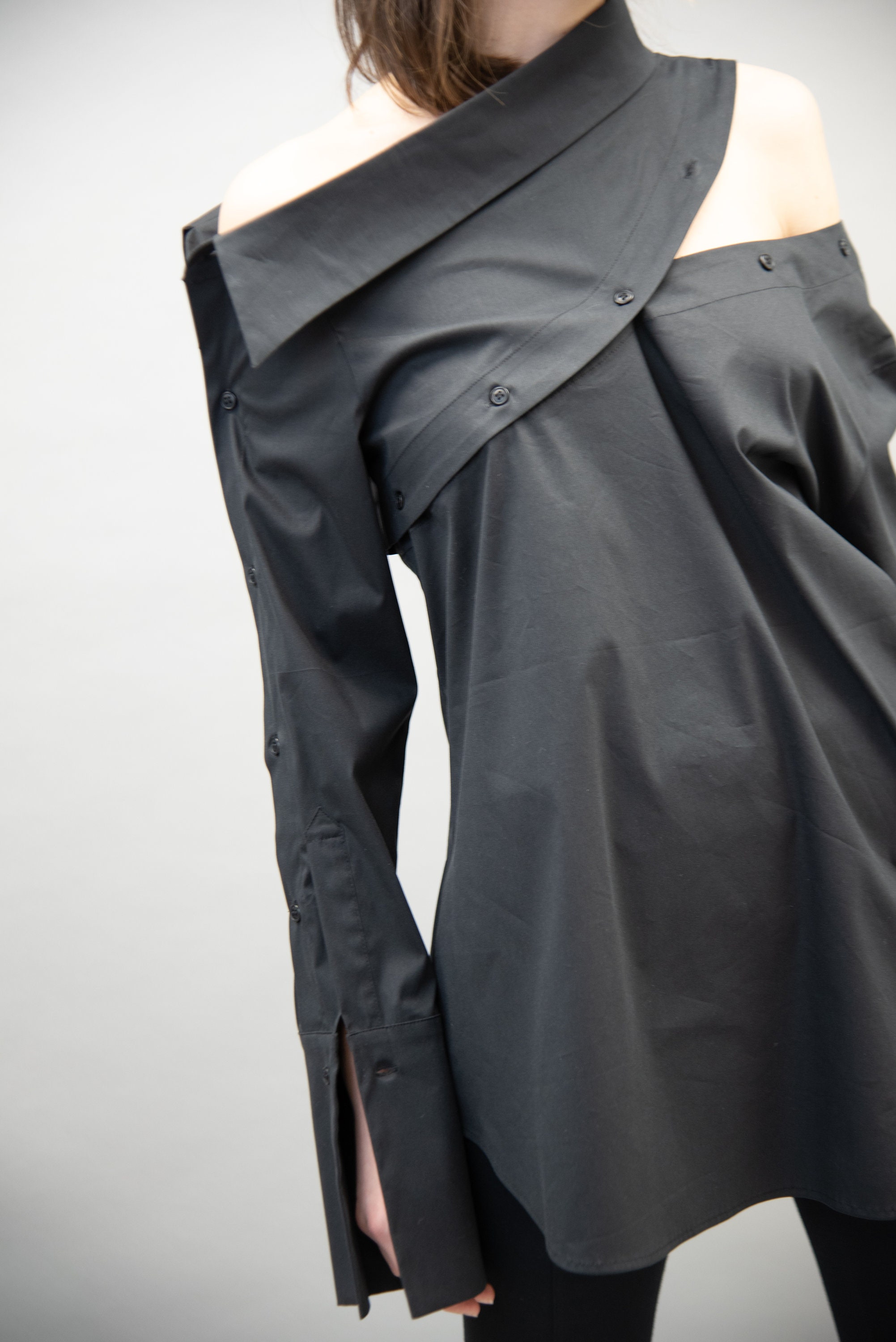 Black Convertible Shirtopen Shoulder Shirtdetachable - Etsy