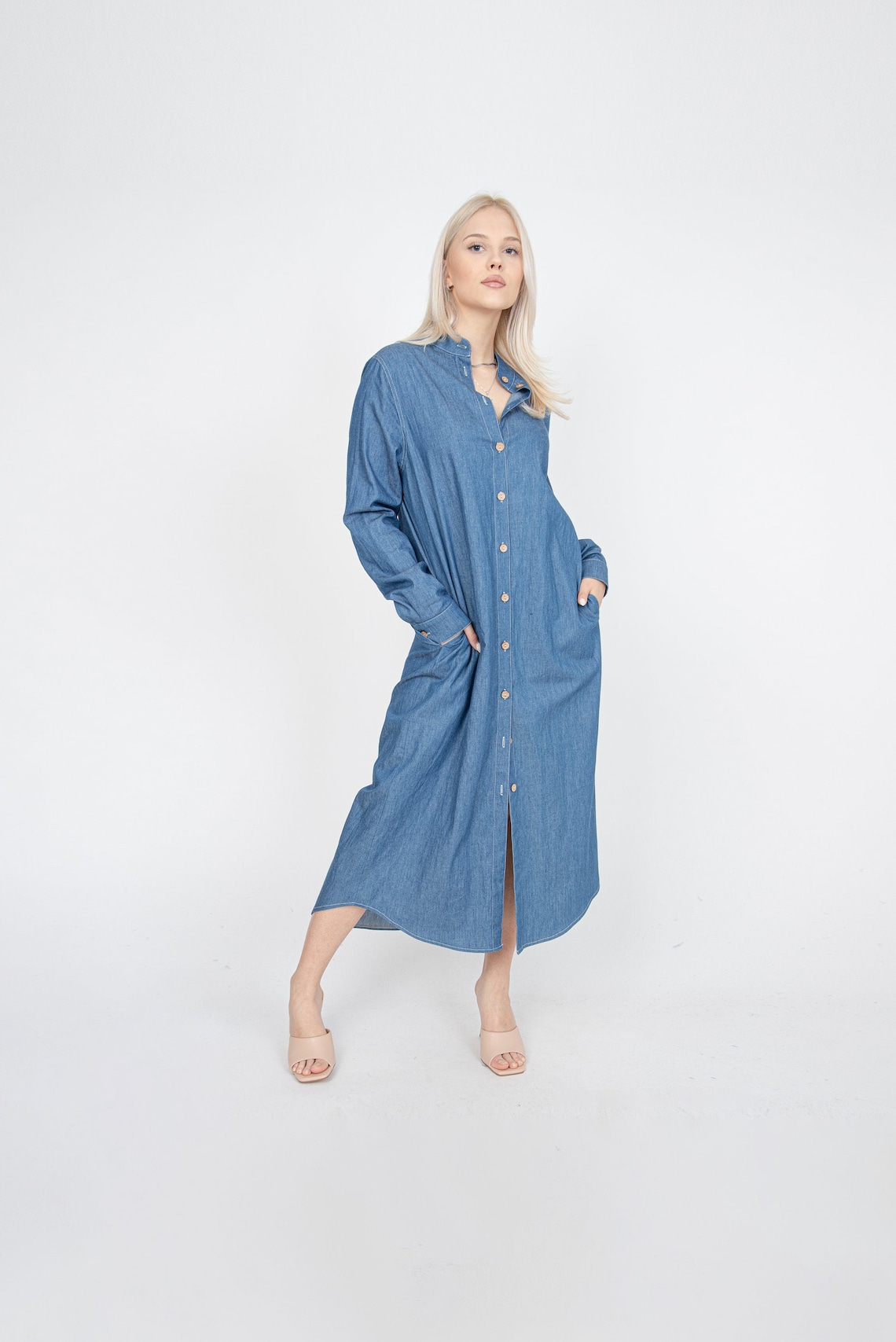 Long Denim Dress/Denim Shirt Dress/Shirt Maxi Dress/Denim Maxi | Etsy