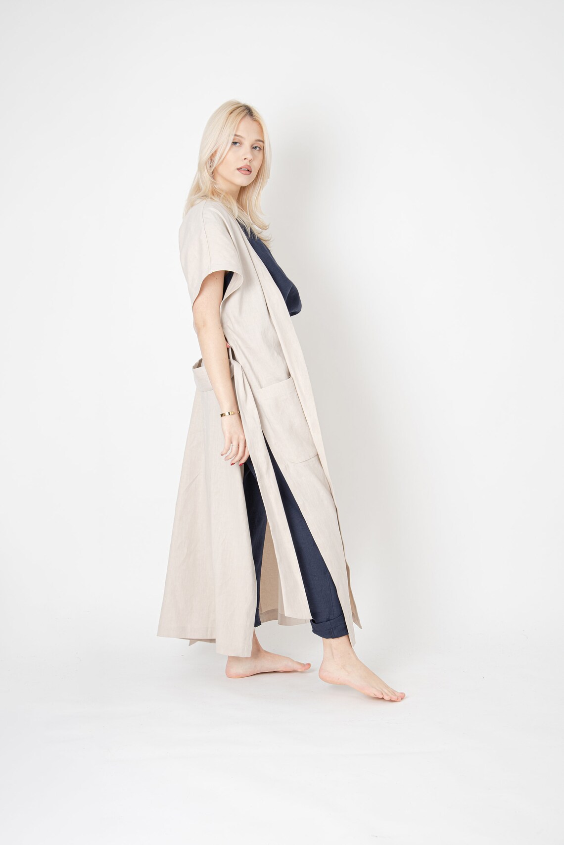 Linen Vest Women/oversized Linen Vest/belted Linen Maxi - Etsy