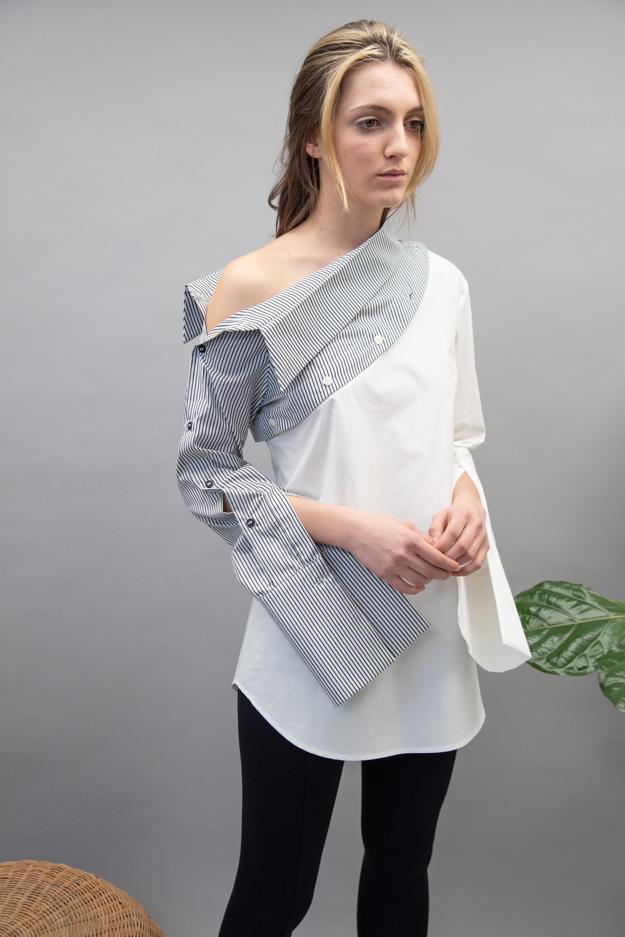 Stripe/white Convertible Shirt,open Shoulder Shirt,detachable Shirt ...