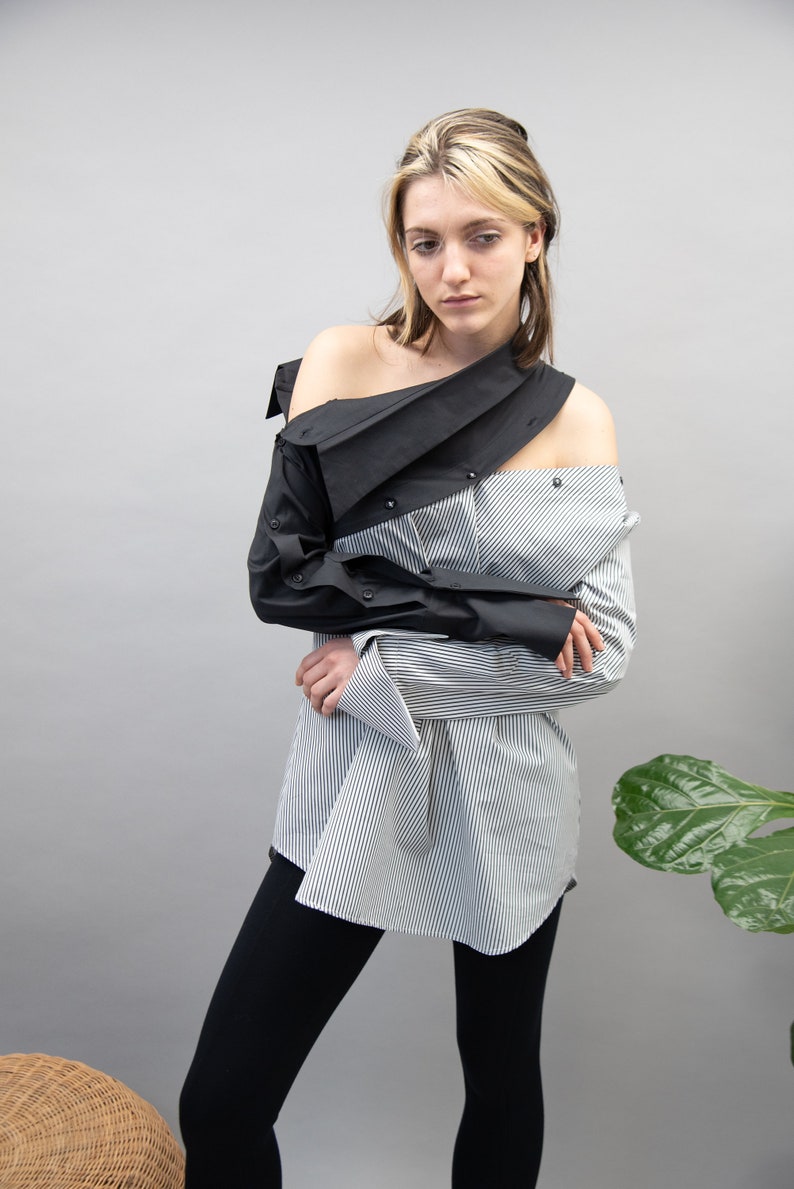 Two Tone Convertible Shirt,open Shoulder Shirt,detachable Shirt ...