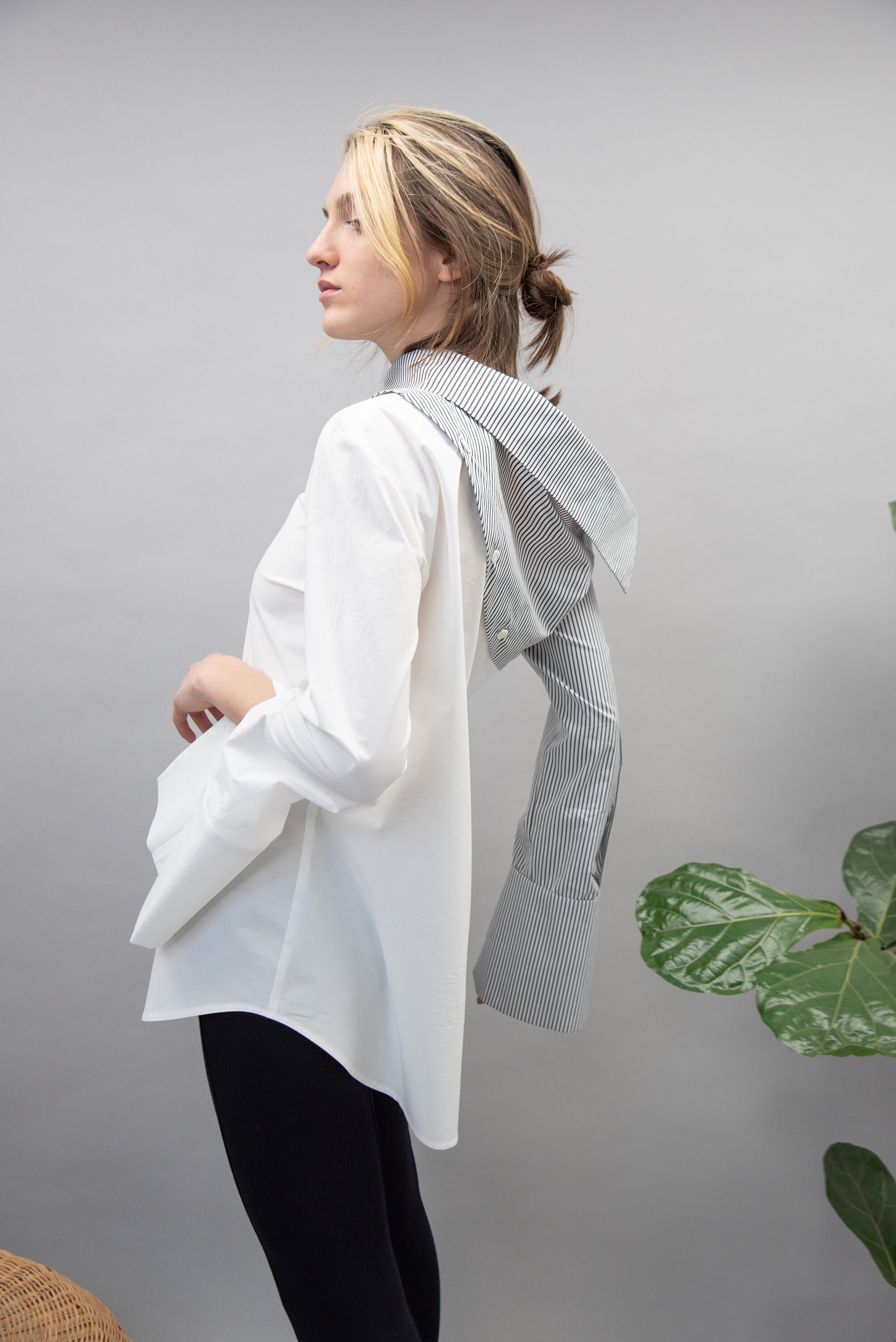 Stripe/white Convertible Shirt,open Shoulder Shirt,detachable Shirt ...