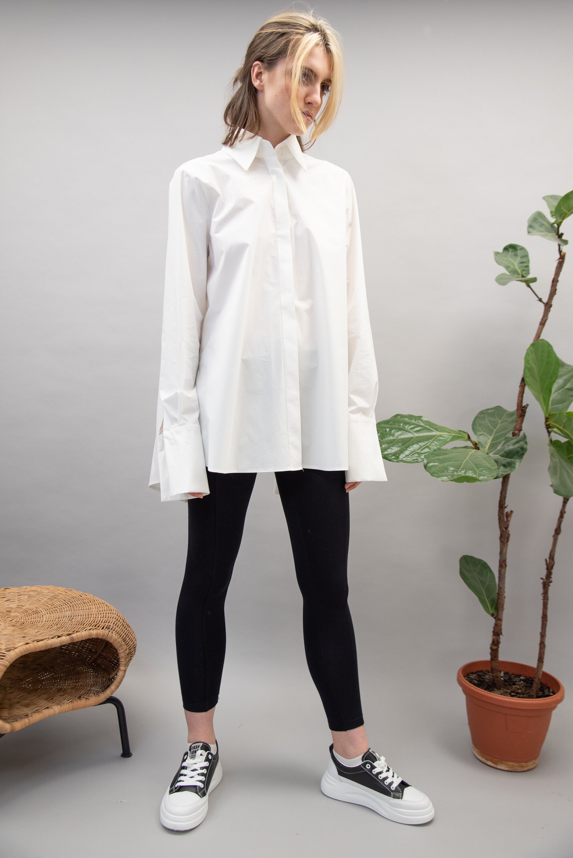 White Asymmetrical Shirt,collared Shirt,open Back Shirt,oversized White ...