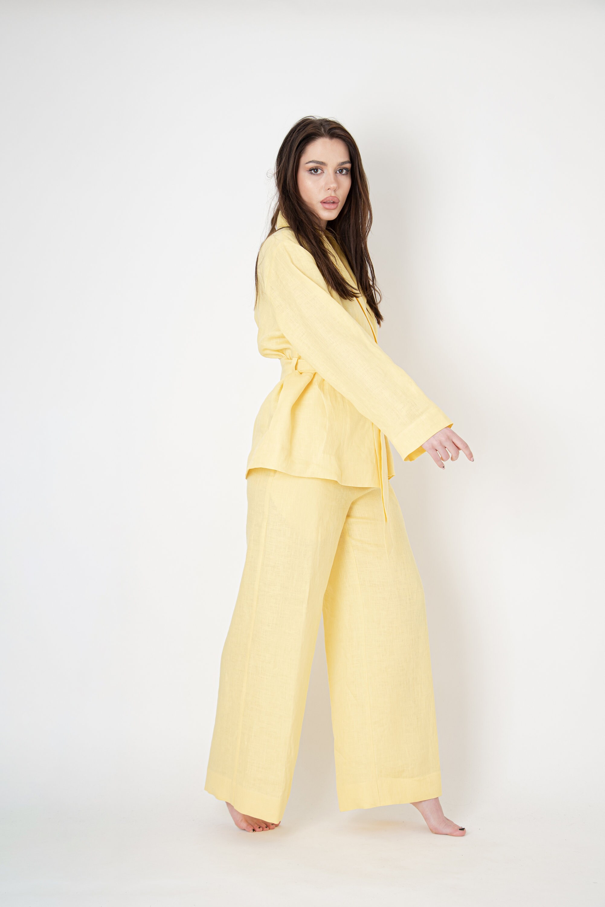 Linen Two Piece Set/women's Linen Set/loose Linen Pants/linen Wrap Top ...