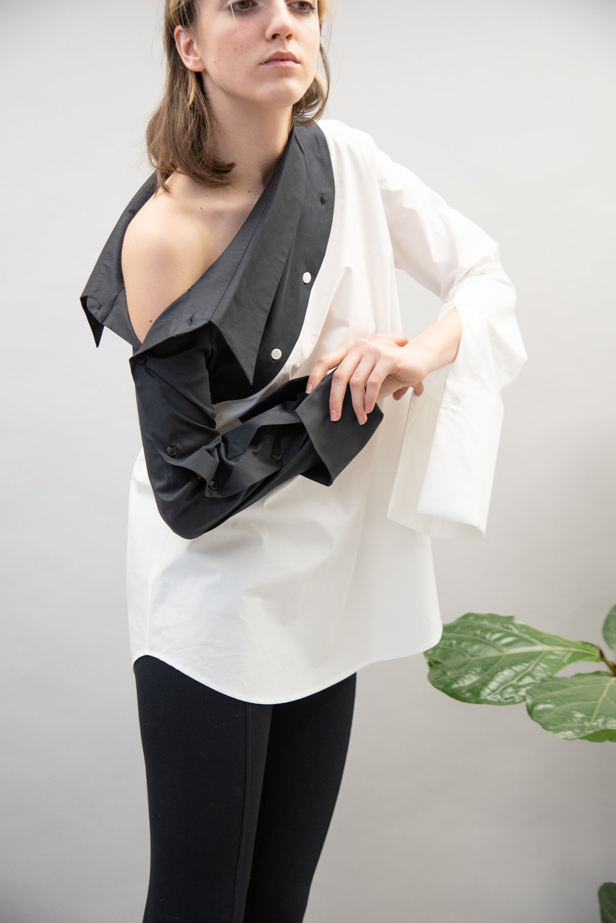 Black/white Convertible Shirt,open Shoulder Shirt,detachable Shirt ...