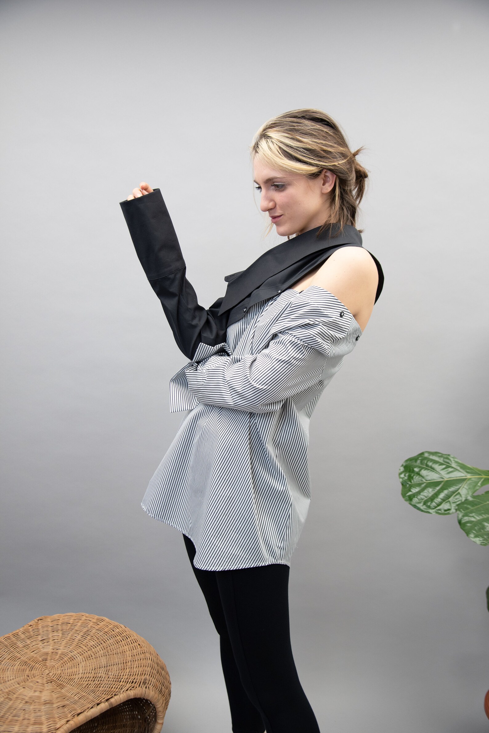 Two Tone Convertible Shirt,open Shoulder Shirt,detachable Shirt ...