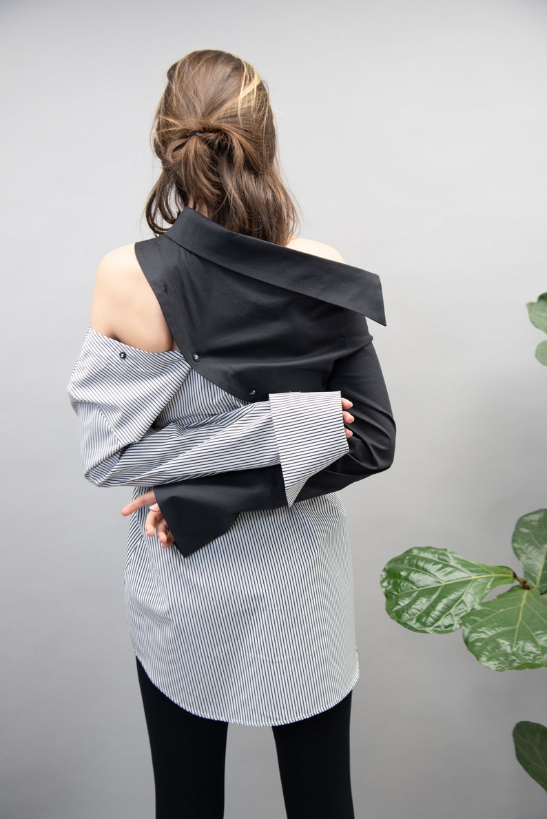 Two Tone Convertible Shirt,open Shoulder Shirt,detachable Shirt ...