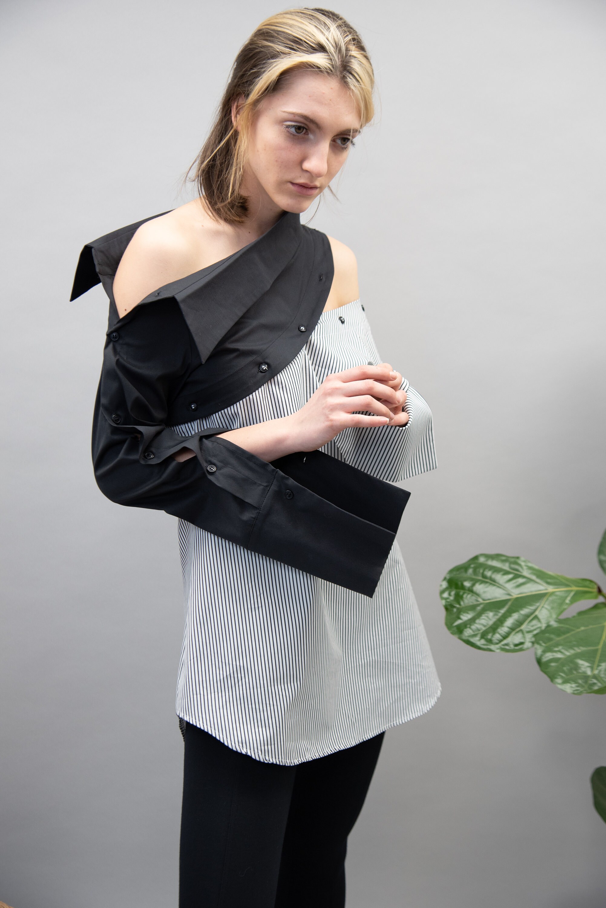 Two Tone Convertible Shirt,open Shoulder Shirt,detachable Shirt ...