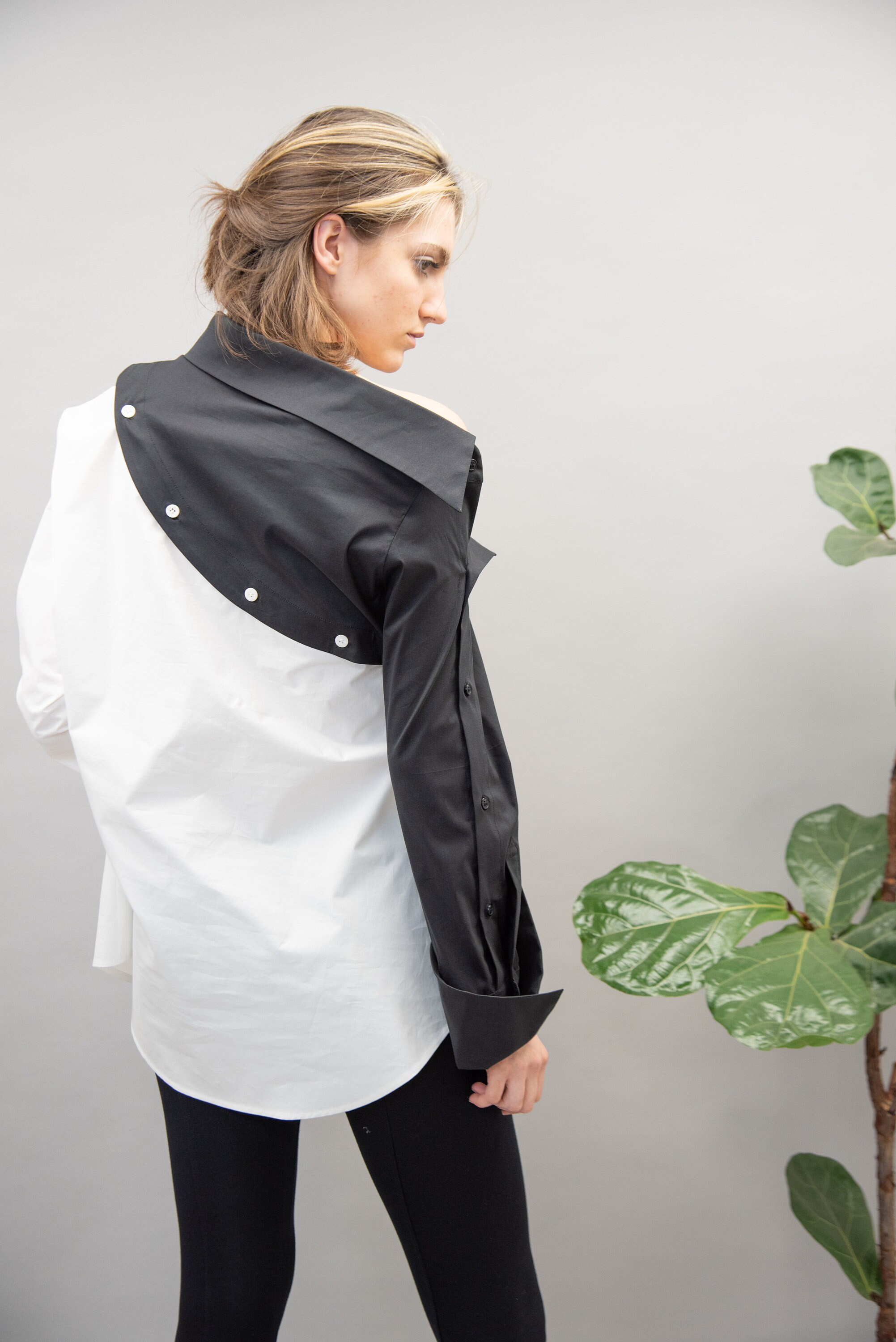 Black/white Convertible Shirt,open Shoulder Shirt,detachable Shirt ...