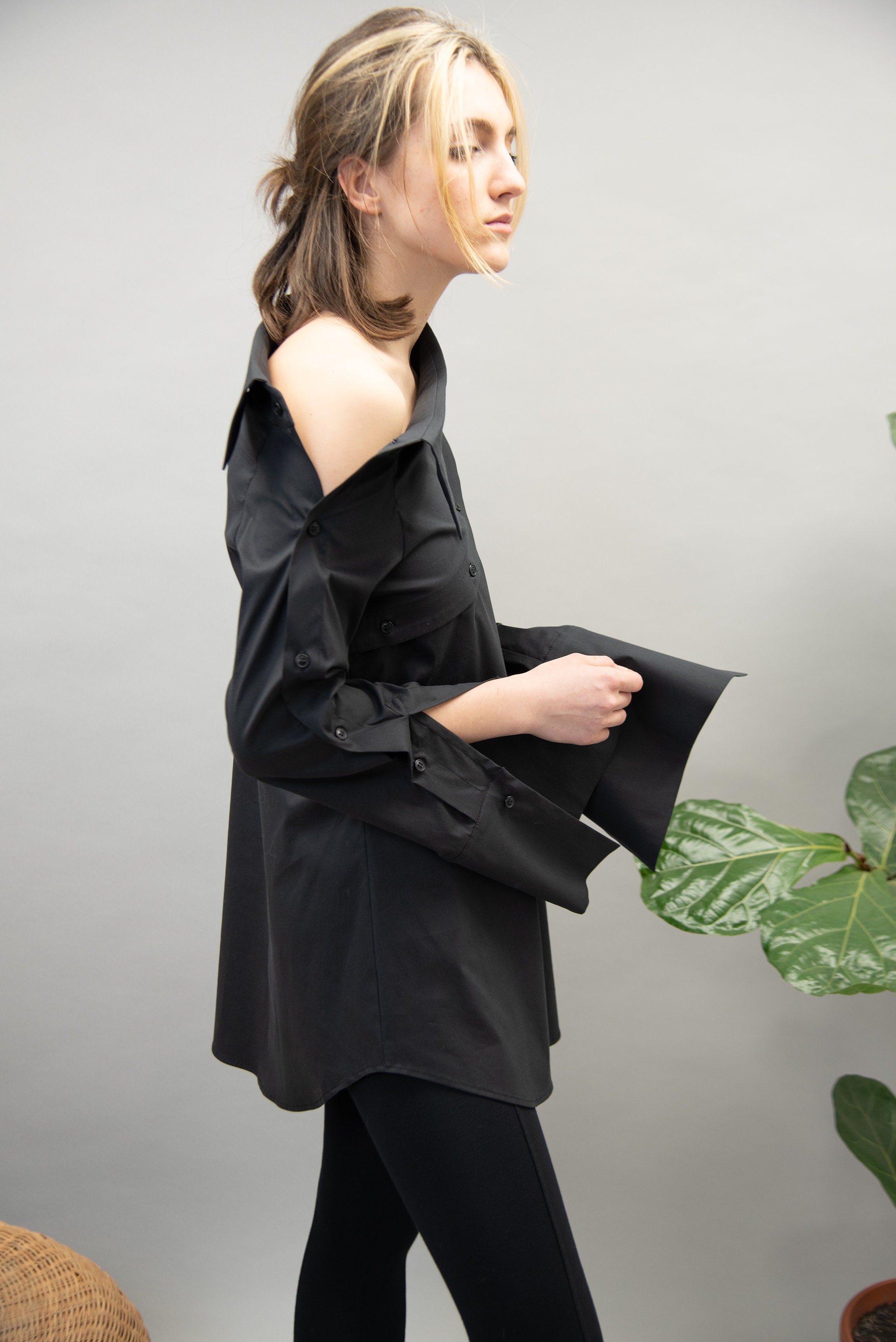 Black Convertible Shirt,open Shoulder Shirt,detachable Shirt ...