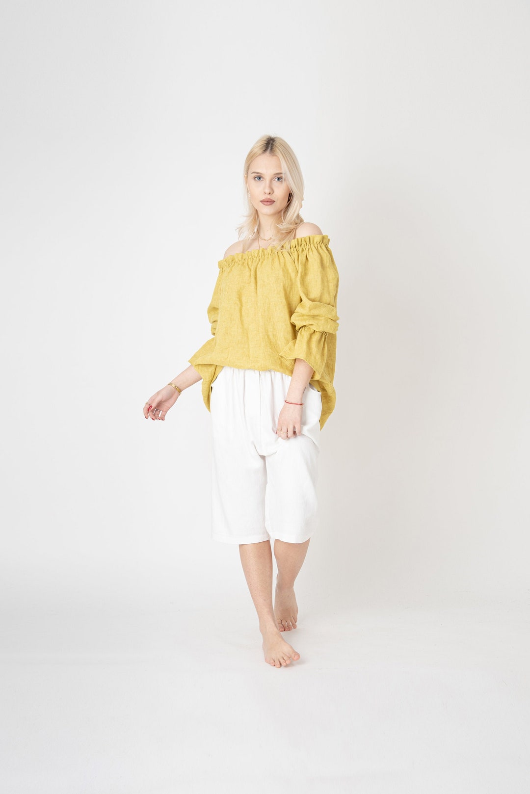 Linen Ruffle Top/off Shoulder Top/linen Tunic Dress/linen Tunic/linen ...