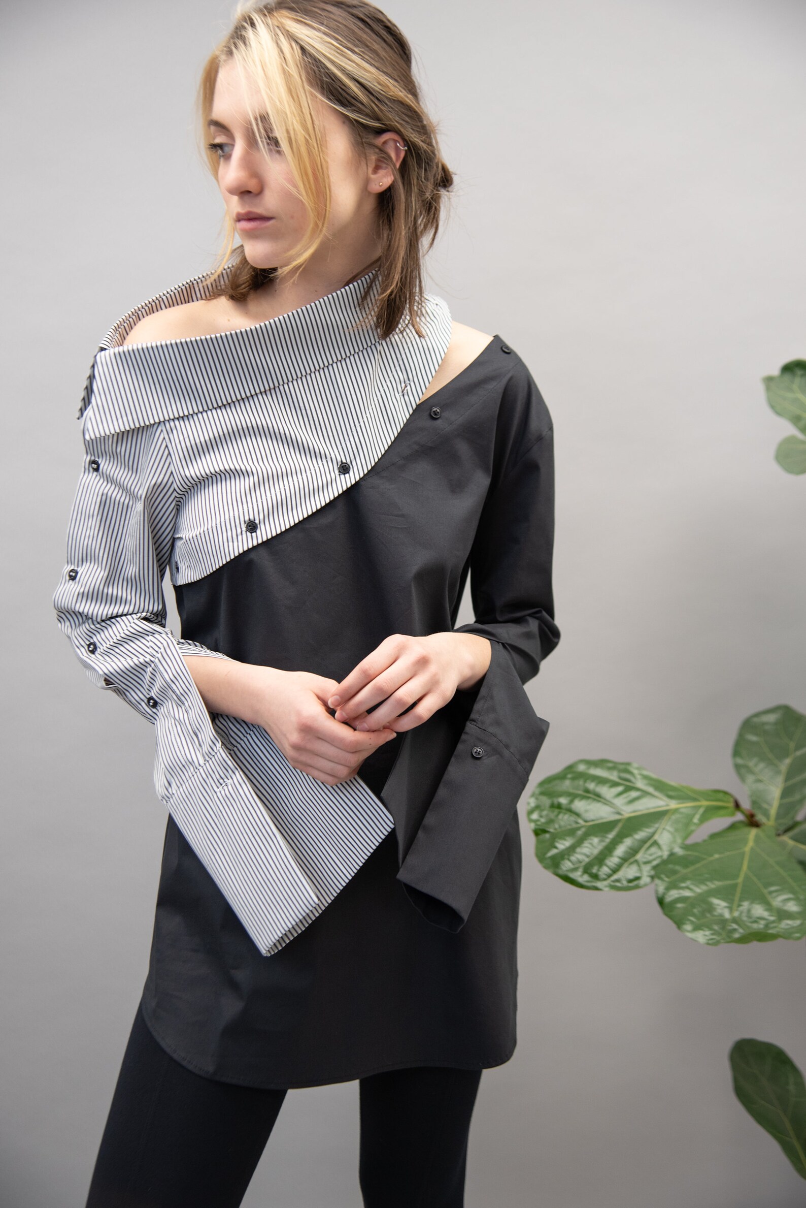 Two Tone Convertible Shirt,open Shoulder Shirt,detachable Shirt ...