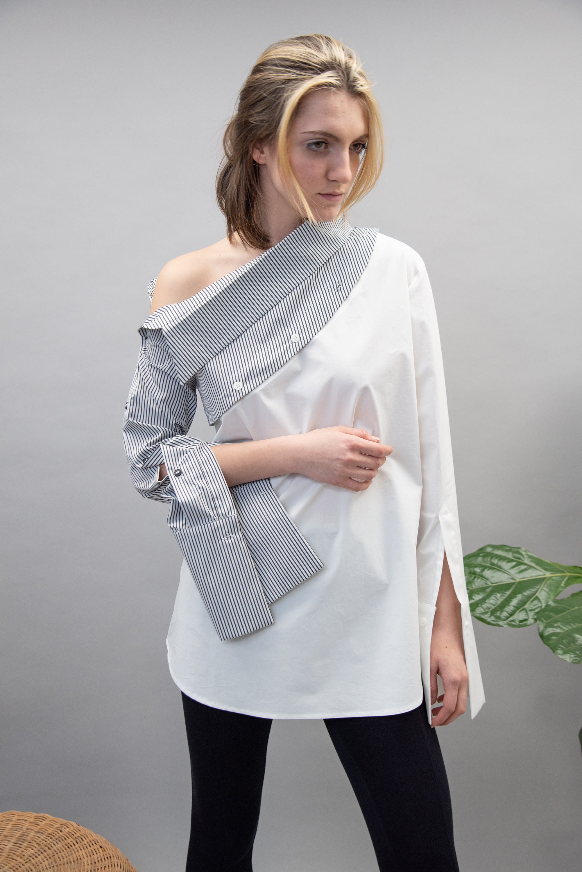 Stripe/white Convertible Shirt,open Shoulder Shirt,detachable Shirt ...