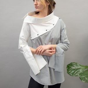 White/stripe Convertible Shirt,open Shoulder Shirt,detachable Shirt ...