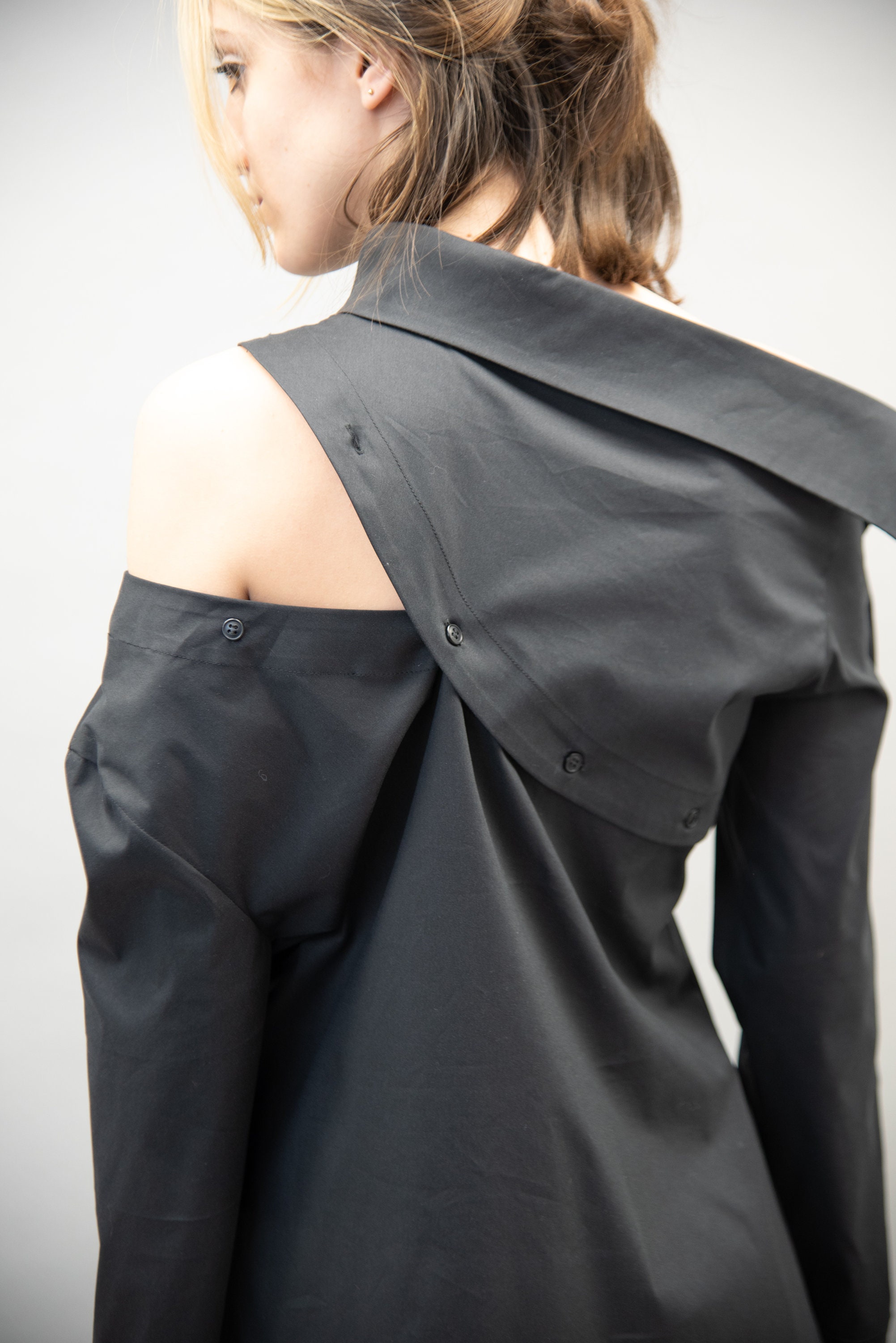 Black Convertible Shirtopen Shoulder Shirtdetachable - Etsy