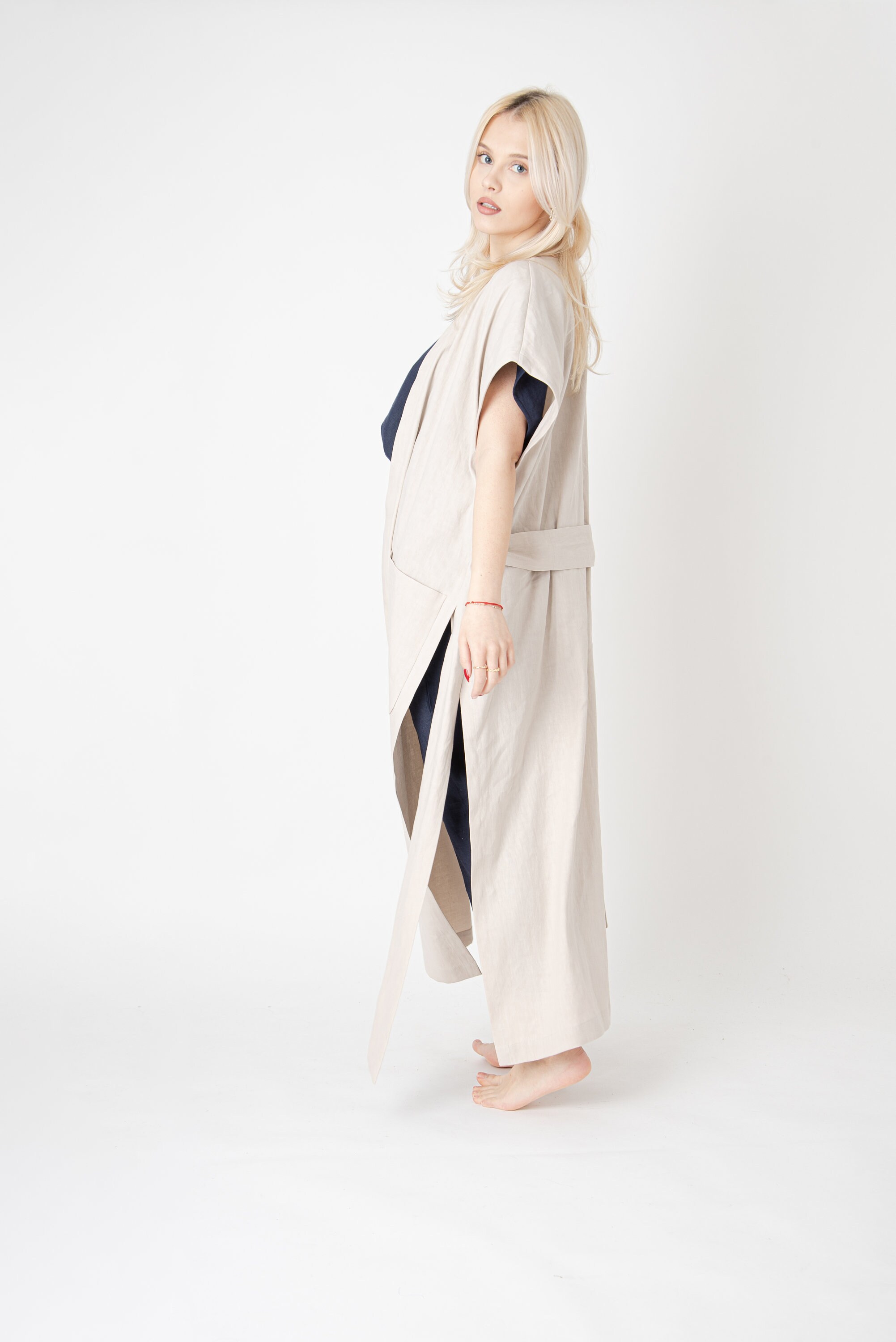Linen Vest Women/oversized Linen Vest/belted Linen Maxi - Etsy