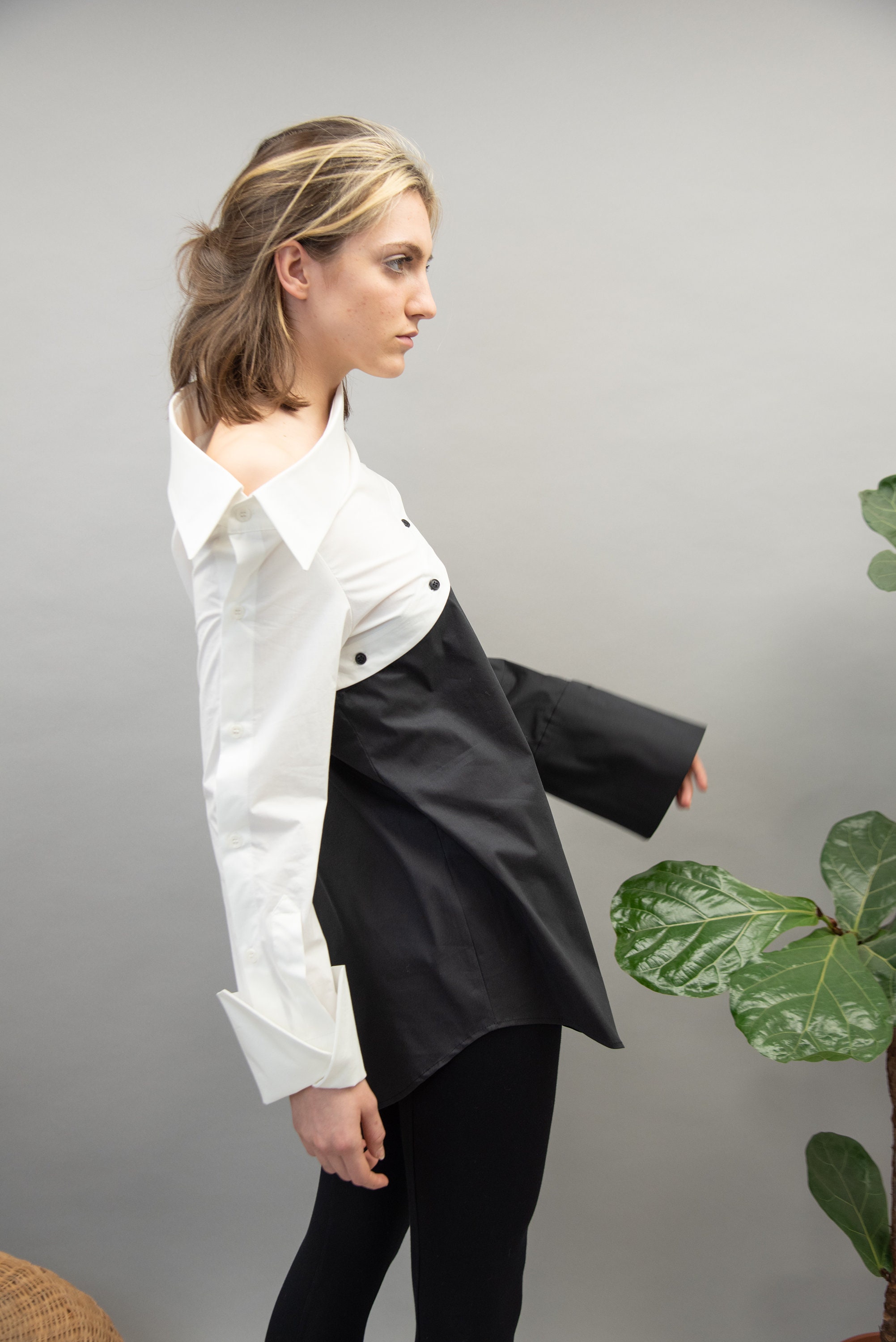 Black/white Convertible Shirt,open Shoulder Shirt,detachable Shirt ...