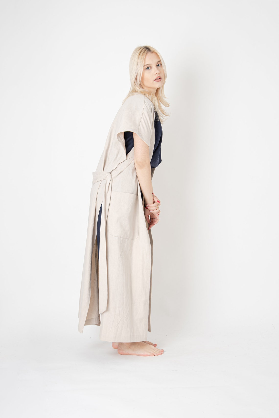 Linen Vest Women/oversized Linen Vest/belted Linen Maxi - Etsy Hong Kong