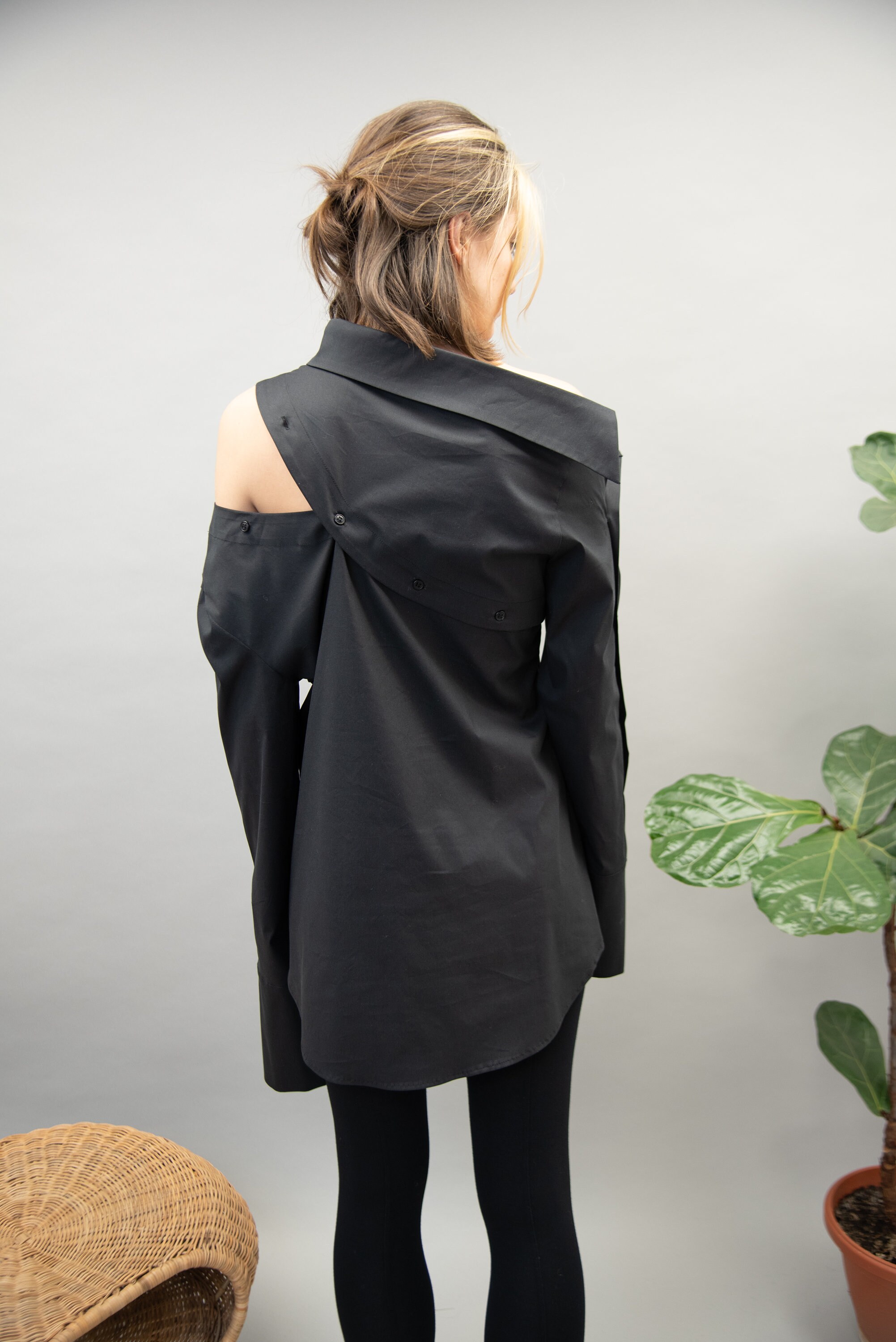 Black Convertible Shirt,open Shoulder Shirt,detachable Shirt ...
