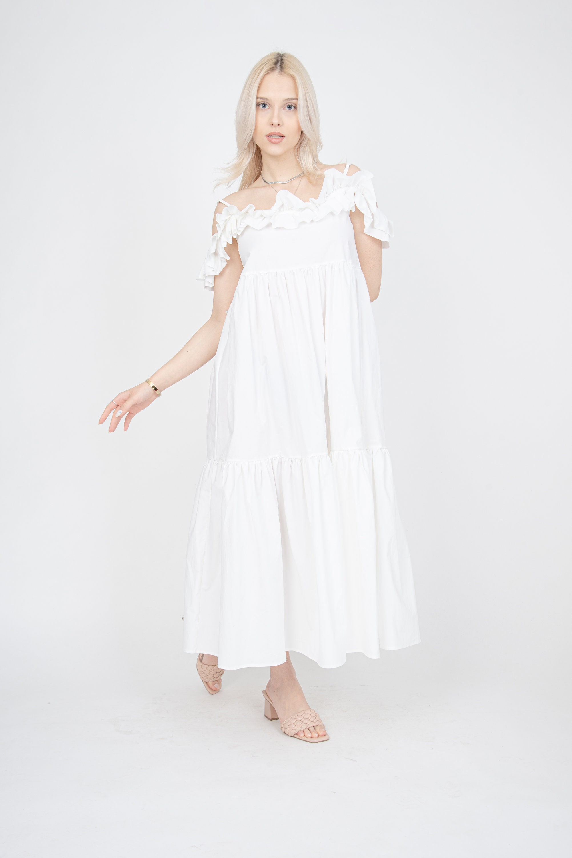 Maxi Ruffle Dress/flowing Dress/white Midi Dress/eco | Etsy