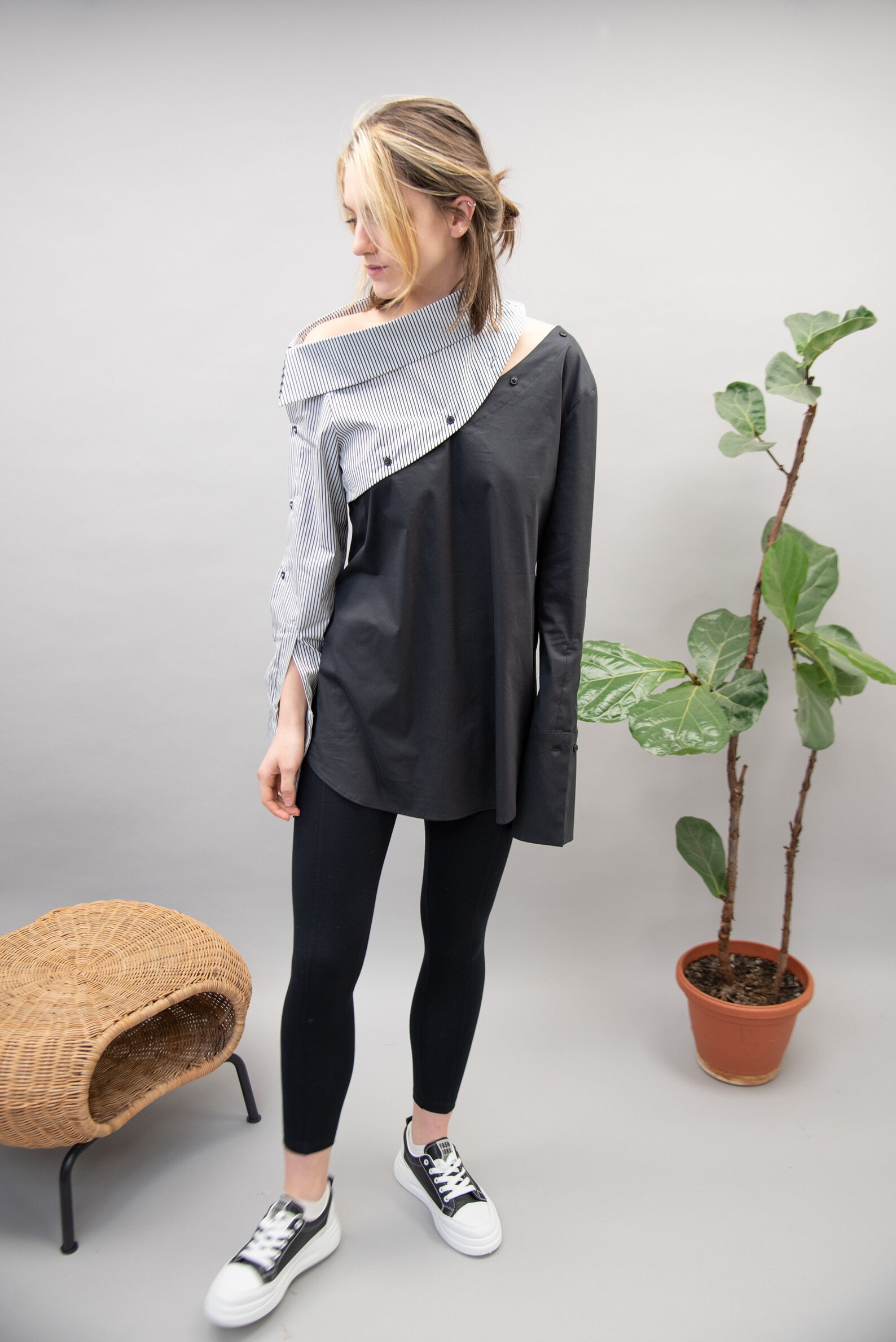 Two Tone Convertible Shirt,open Shoulder Shirt,detachable Shirt ...