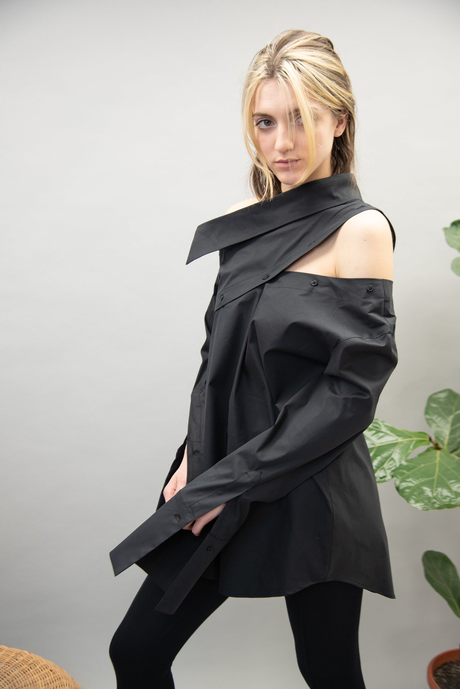 Black Convertible Shirt,open Shoulder Shirt,detachable Shirt ...