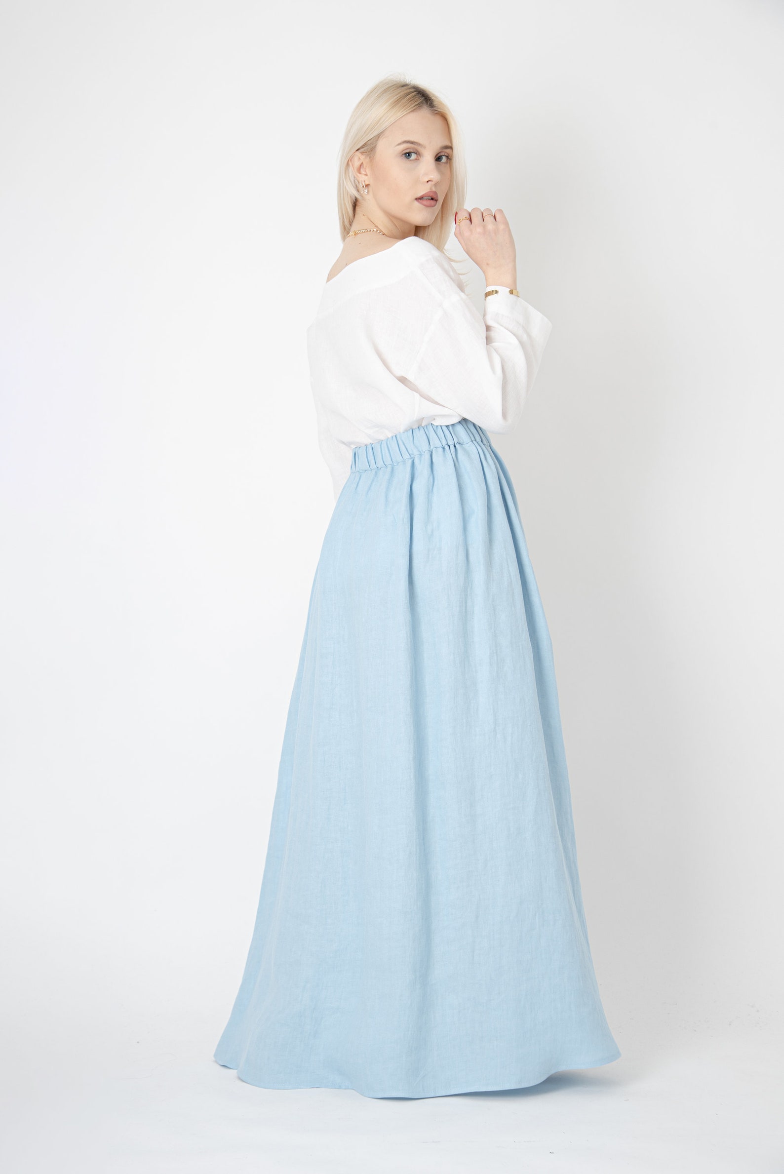 Linen Maxi Skirt/linen Skirt/light Blue Skirt/summer Maxi - Etsy Norway