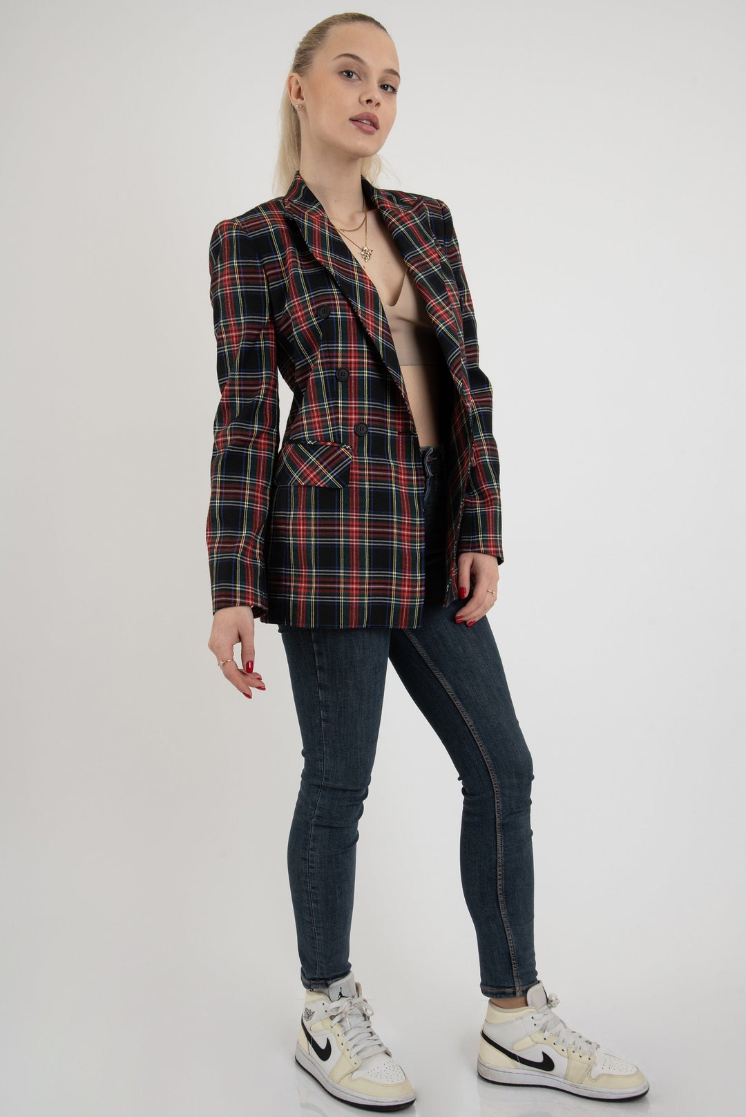 Red Checked Blazer/tartan Blazer/plaid Blazer/red Coat/handmade Blazer ...