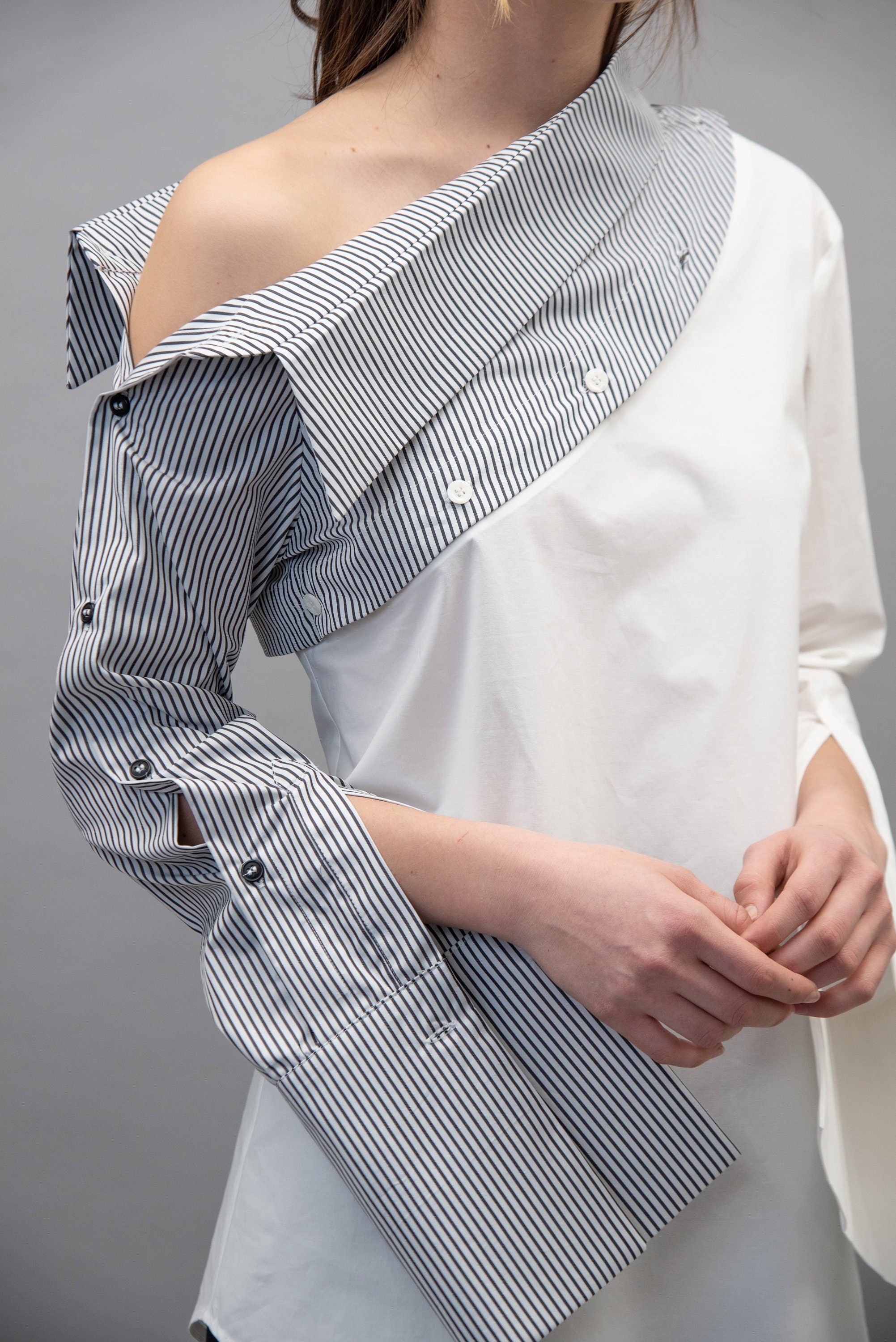 Stripe/White Convertible ShirtOpen Shoulder ShirtDetachable | Etsy