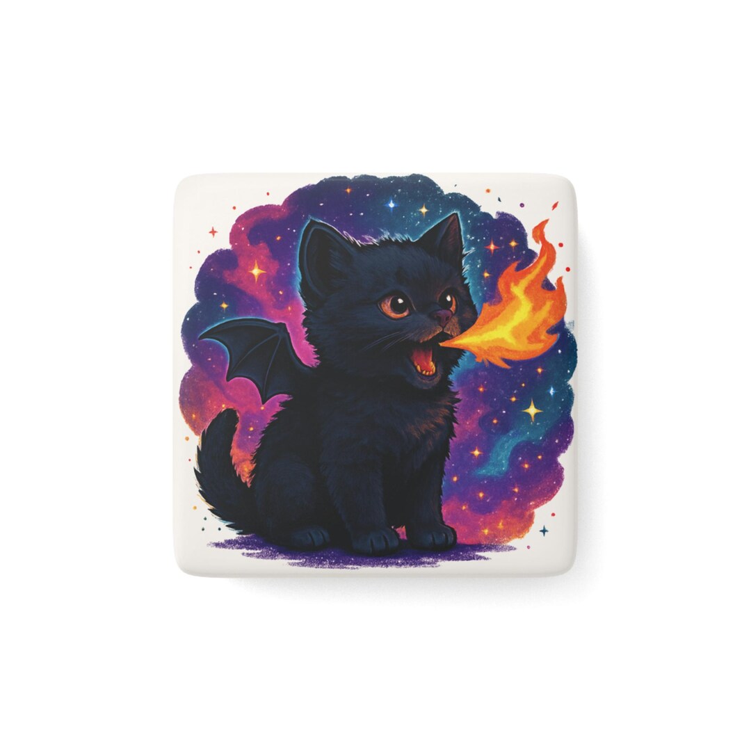 Fire-breathing Bat Kitten Halloween Themed Adorable Magnet: Whimsical ...