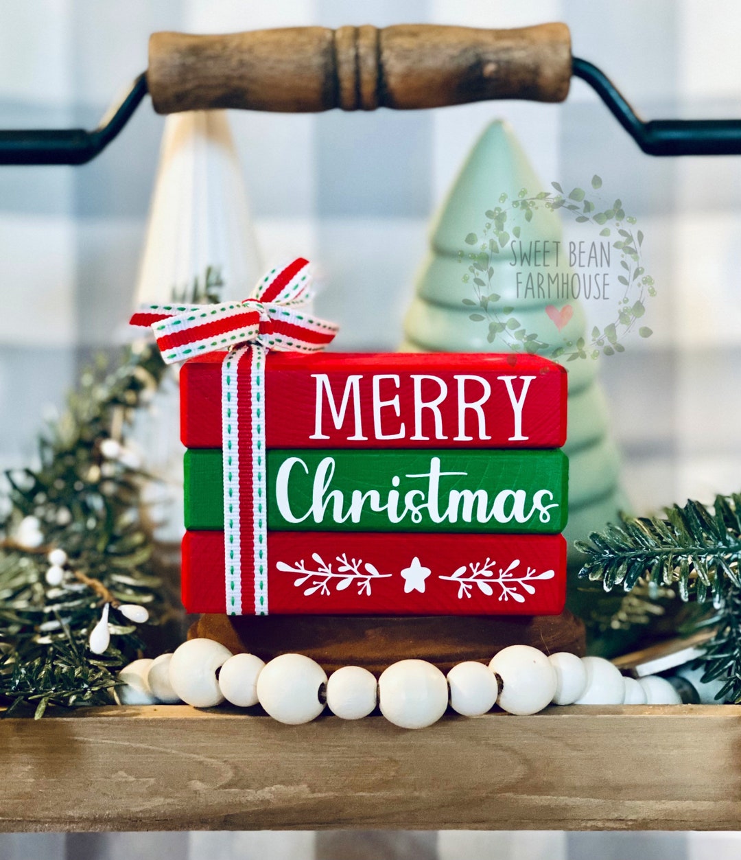 Christmas Book Stack Holiday Book Stack Christmas Home Decor Farmhouse ...