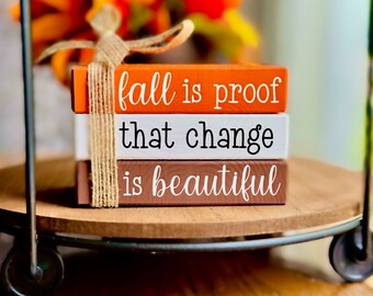Fall Decorative Wood Book Stack, Fall Decor, Autumn Home Accent, Fall ...