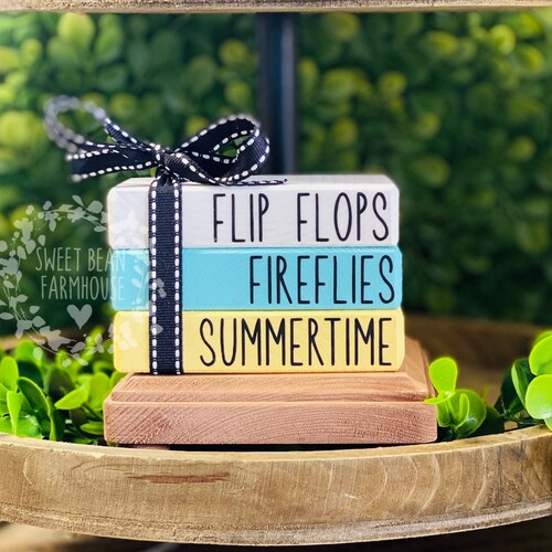 Beach Mini Wood Book Stacks Summer Tiered Tray Decor Beach - Etsy