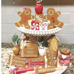 Wood Christmas Gingerbread Decorative Books Stack Bundle Tiered Tray ...
