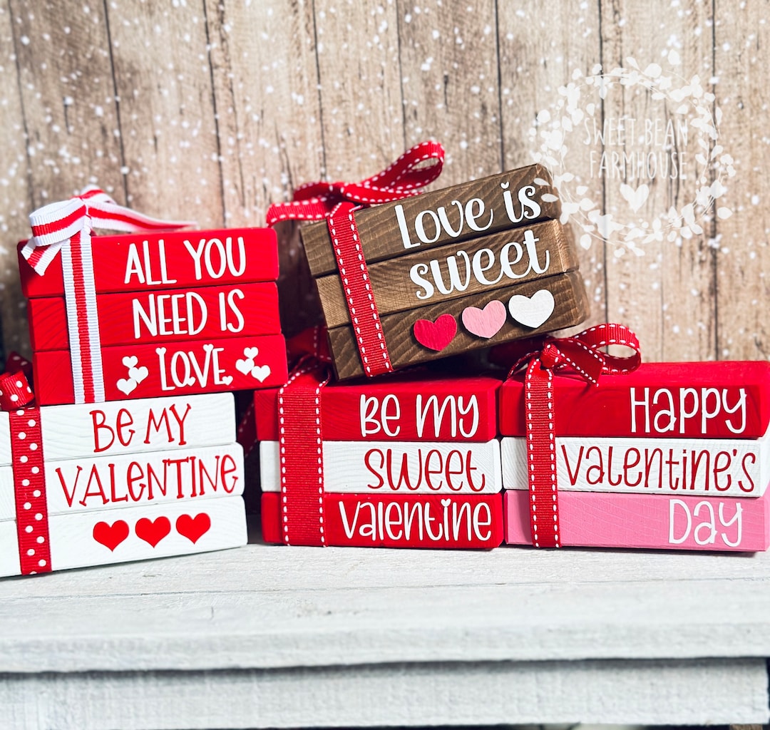 Valentines Day Tiered Tray Decor Mini Book Stack Valentine Tray Decor ...
