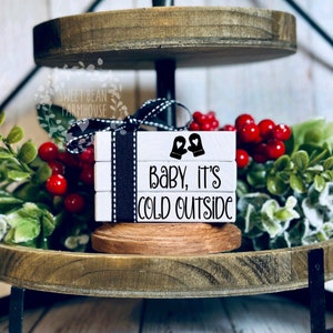 Winter Tiered Tray Decor Winter Wooden Books White Christmas Decor Snow ...