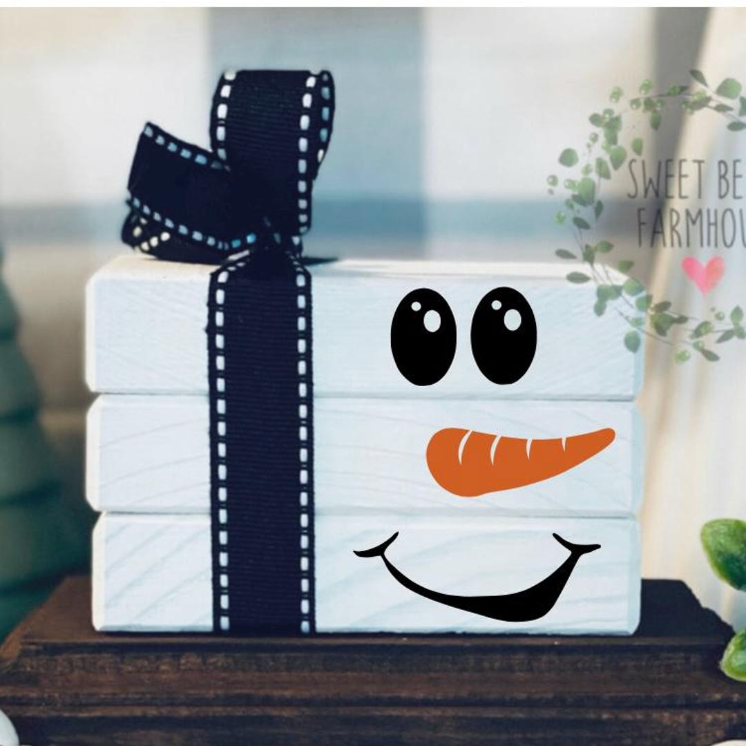 Snowman Wood Book Stack Snowman Mini Stacked Books Decor Snowman Tiered ...