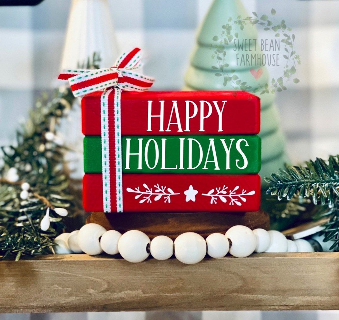Christmas Book Stack Holiday Book Stack Christmas Home Decor Farmhouse ...