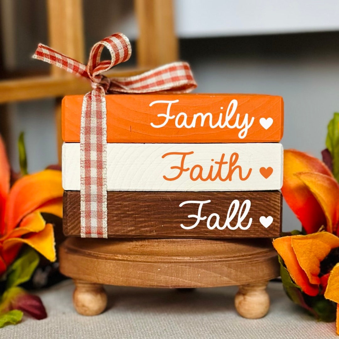 Fall Book Stack Fall Tiered Tray Decor Family Faith Fall Mini Wood Book ...
