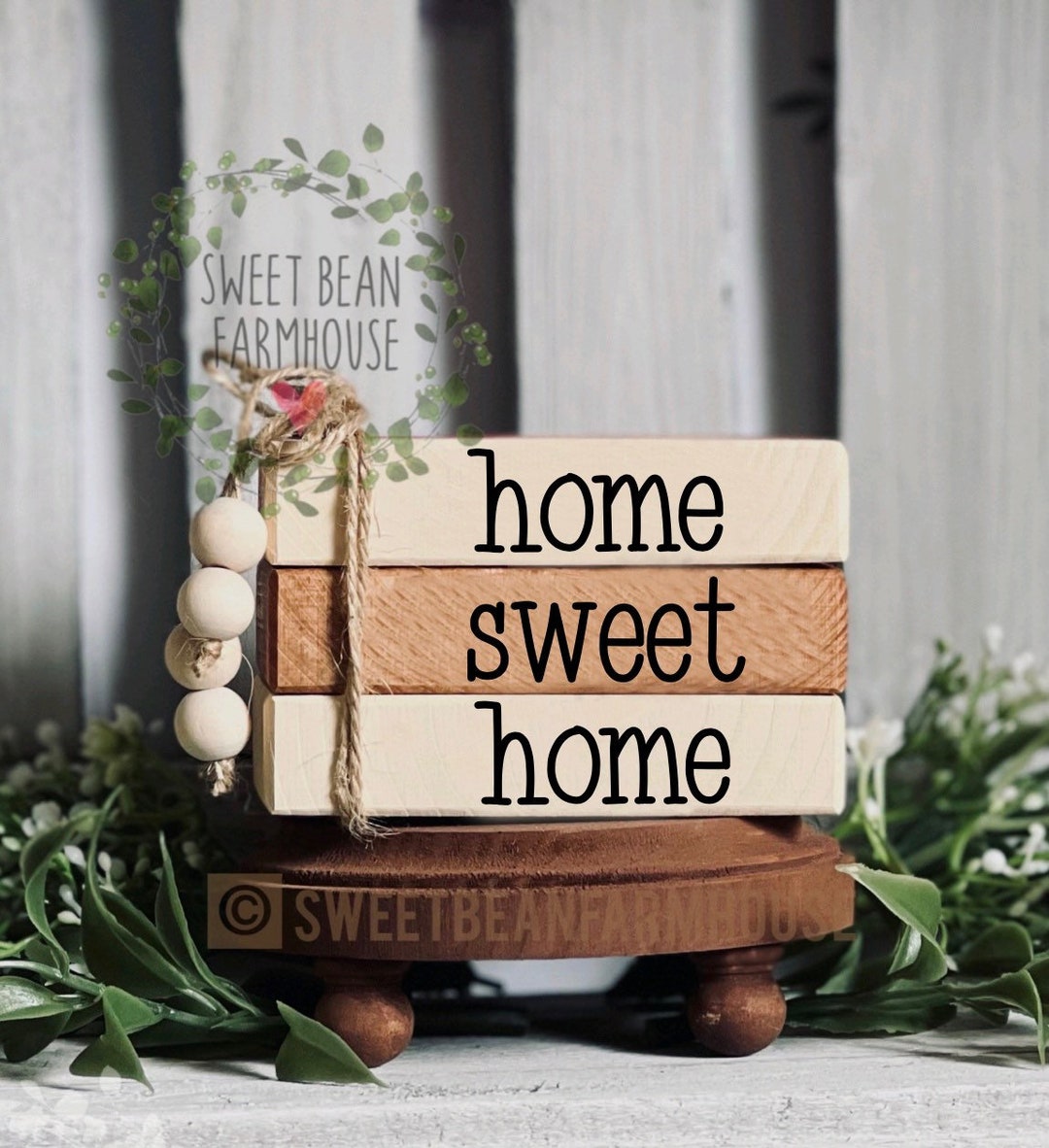 Farmhouse Wood Book Stack Home Sweet Home Book Bundle Tiered Tray Decor ...