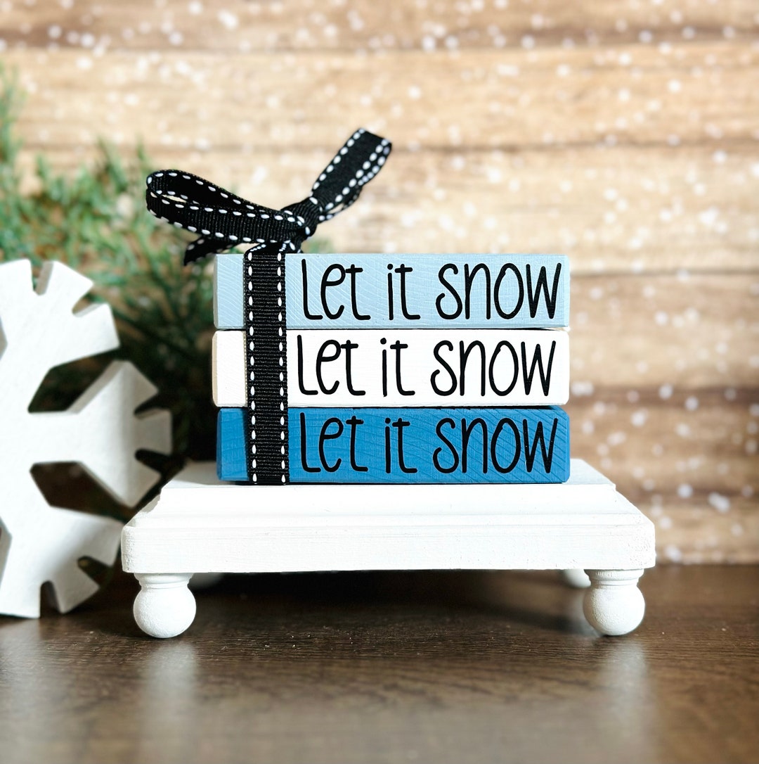 Winter Book Stack Winter Tiered Tray Decor Mini Wood Christmas - Etsy
